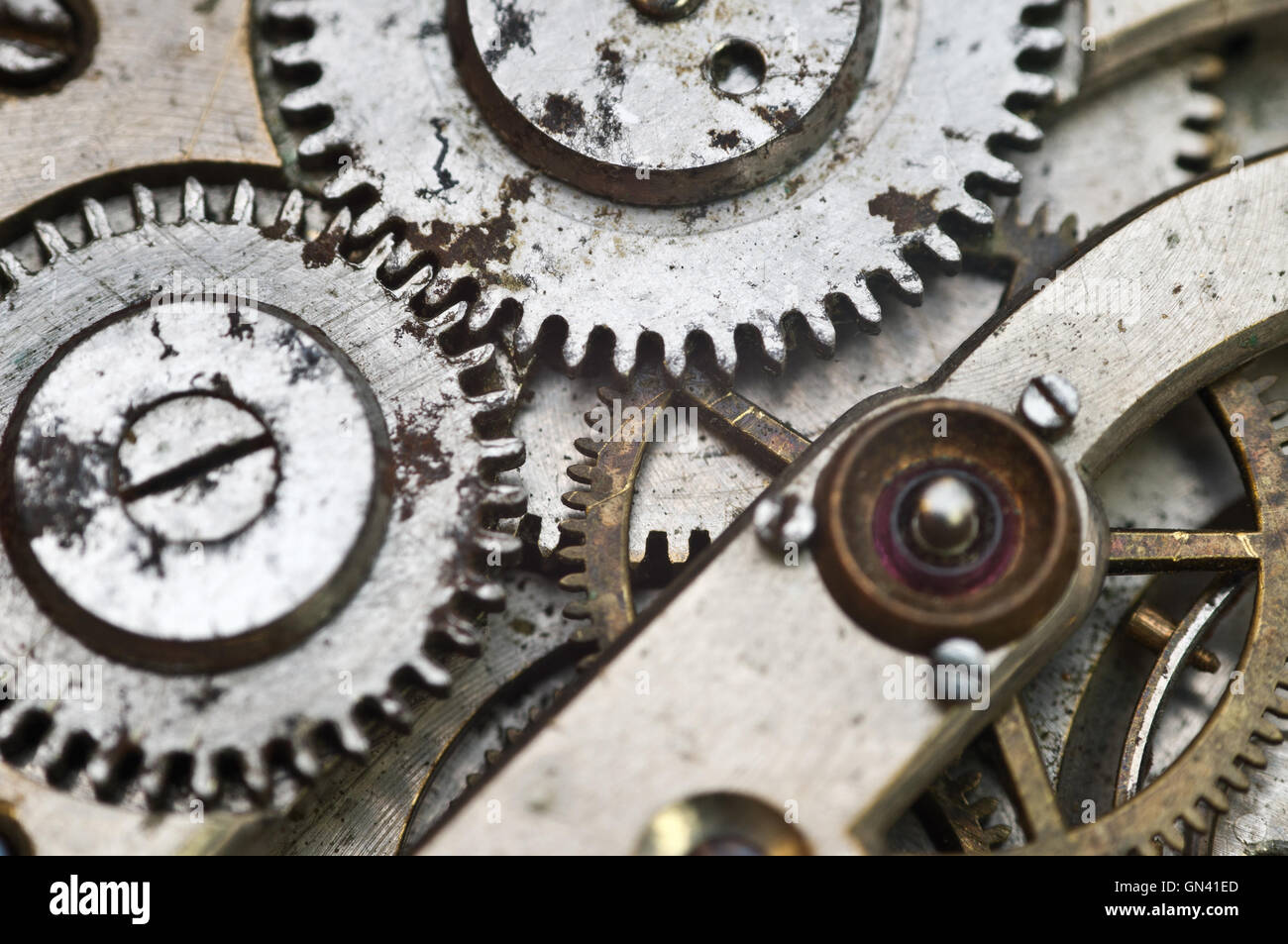 Macro photo close-up view of metal clockwork. Concept eternity ...