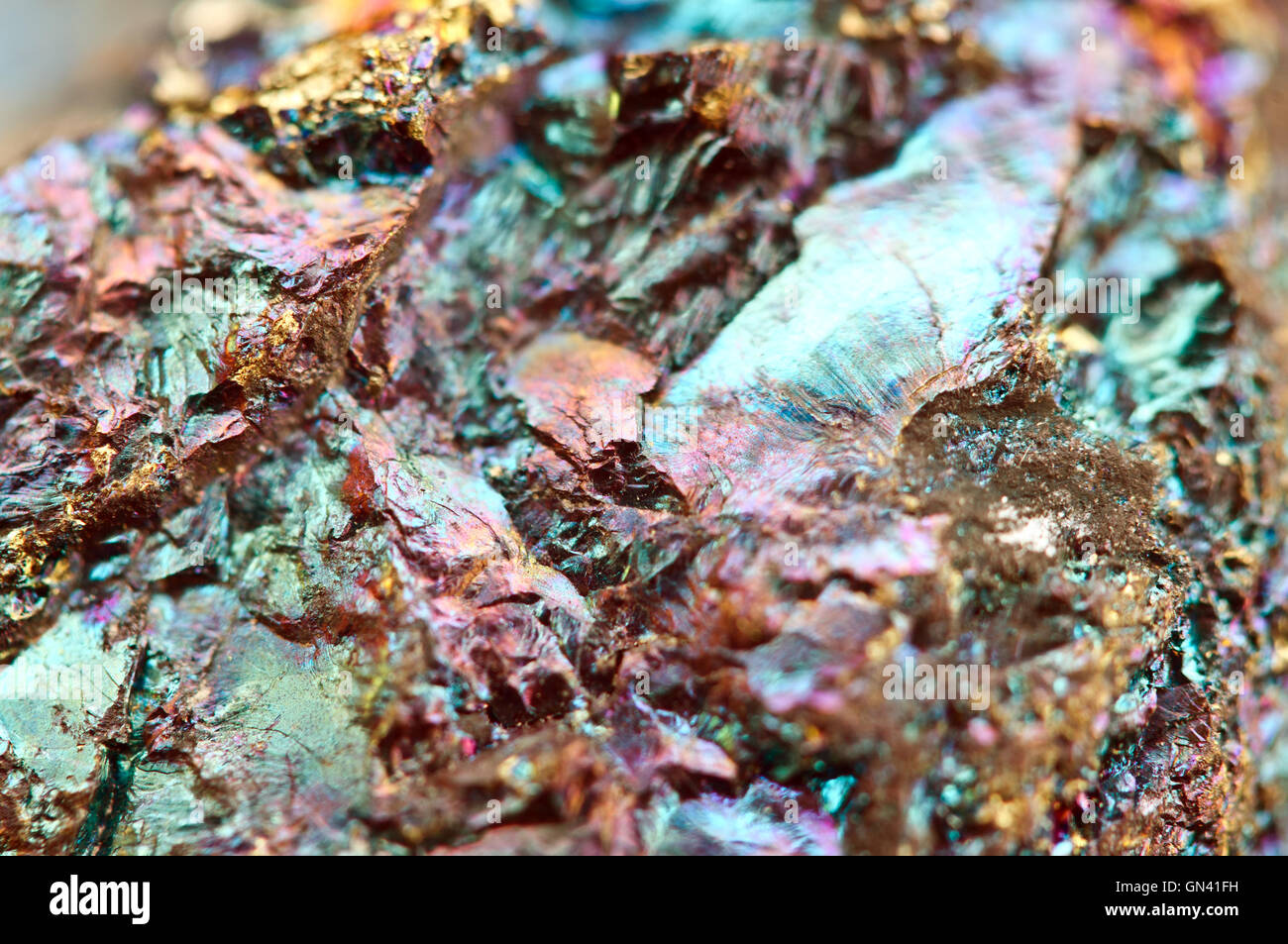 Bornite, also known as peacock ore, is a sulfide mineral with chemical ...
