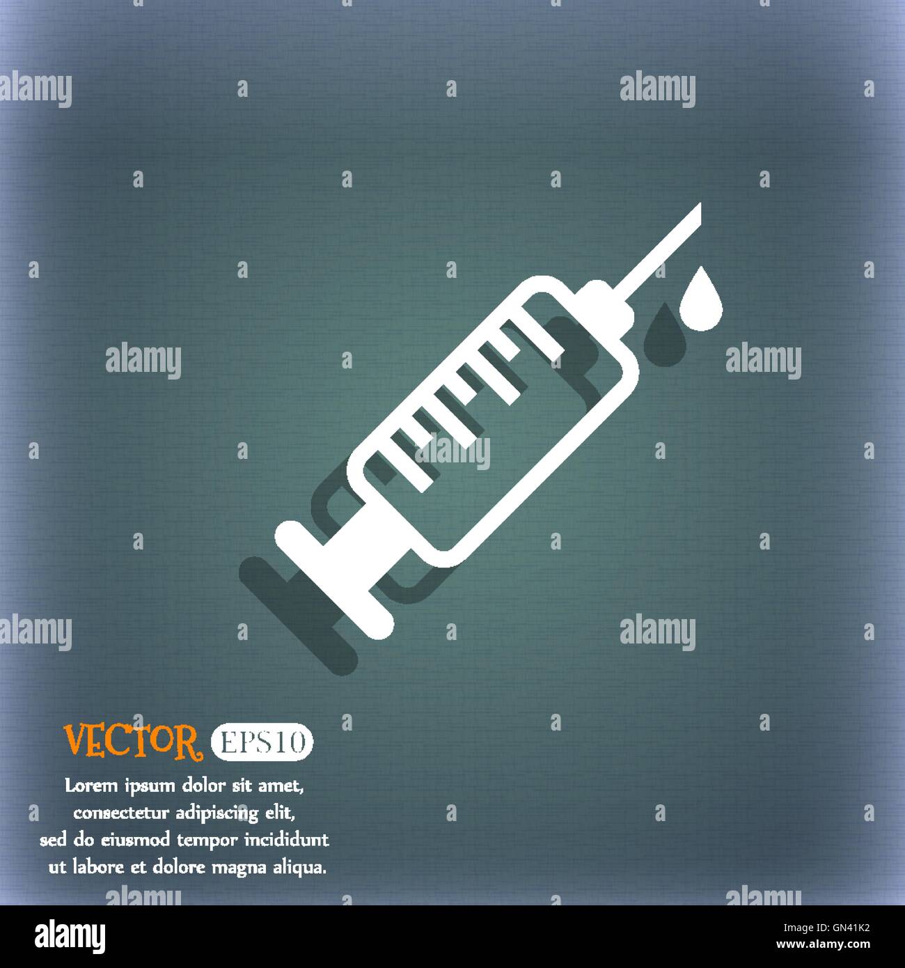 syringe icon. On the blue-green abstract background with shadow and ...