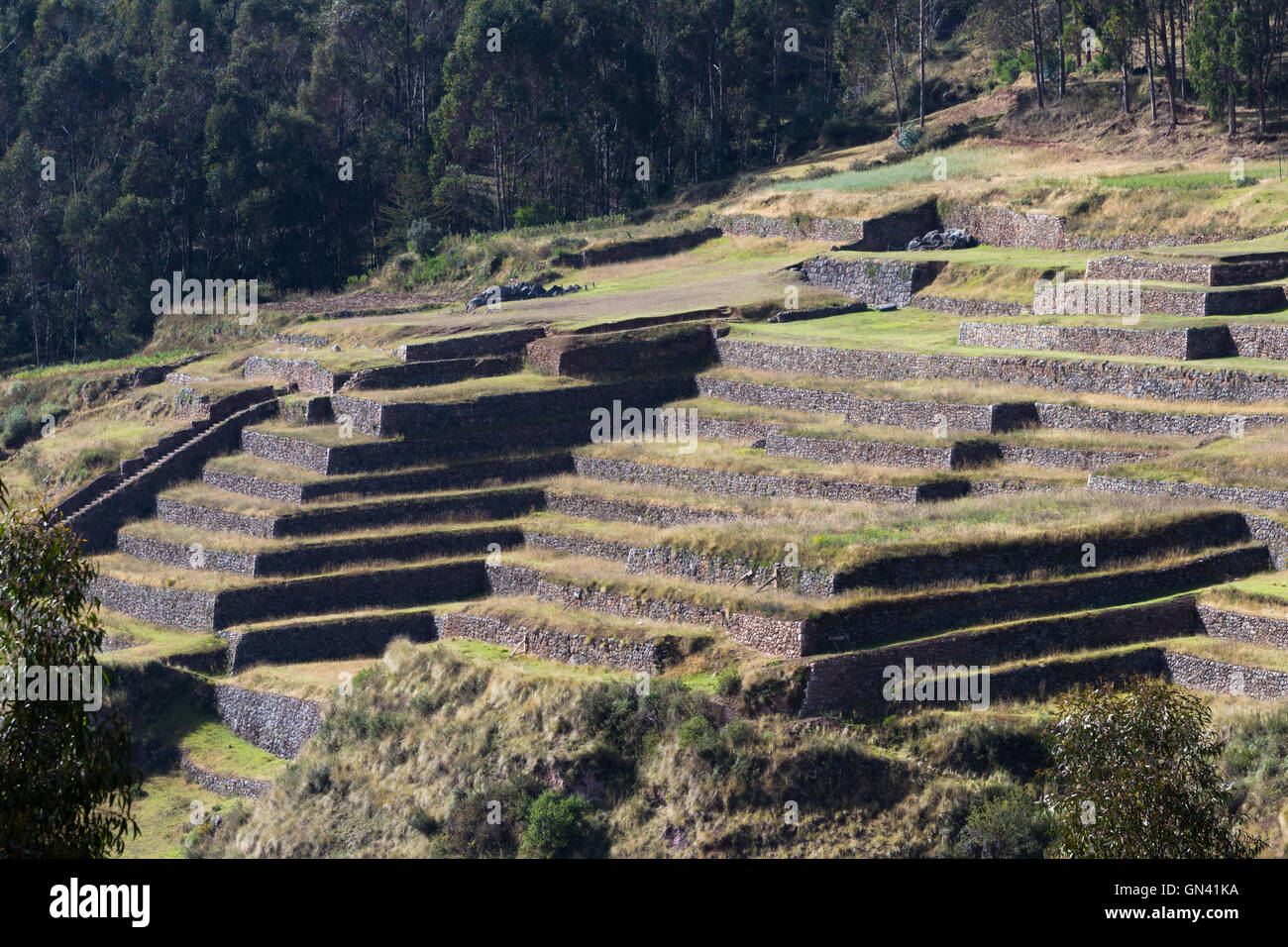 close up landscape of a traditional Inca farming terraces in Chinchero ...