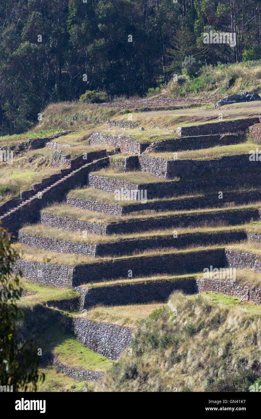close up landscape of a traditional Inca farming terraces in Chinchero ...