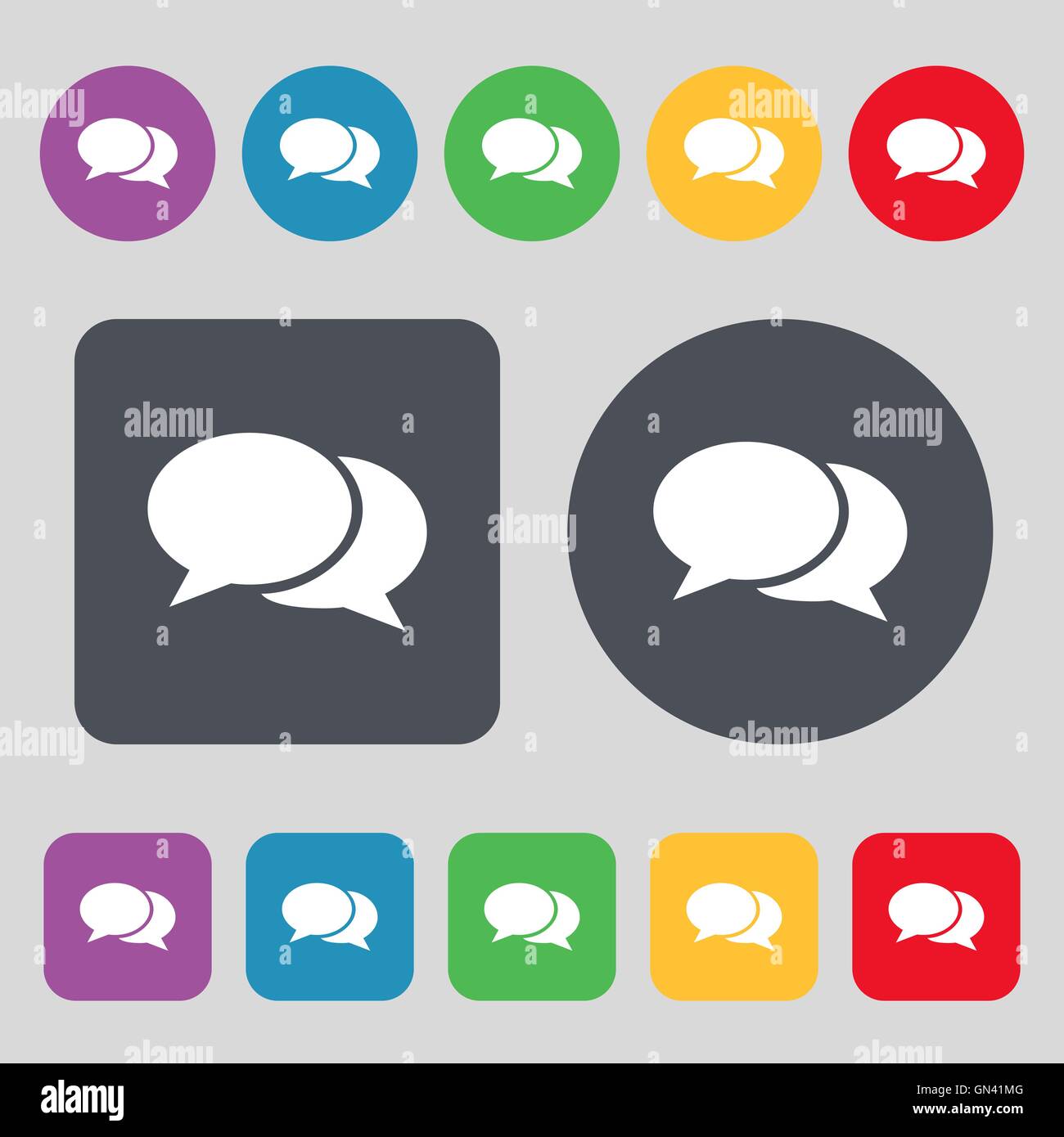 Speech bubbles icon sign. A set of 12 colored buttons. Flat design ...