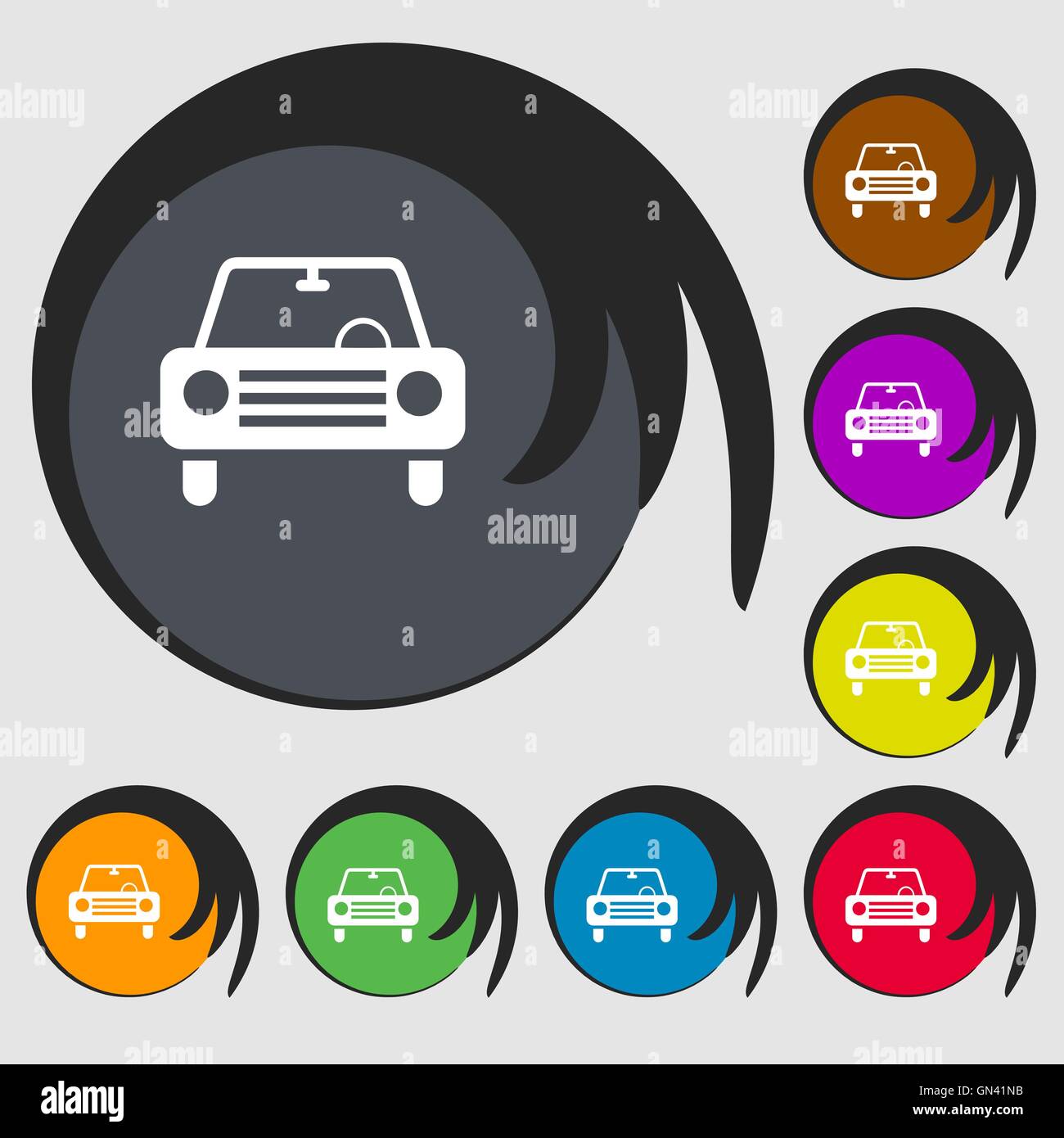 car icon. Symbols on eight colored buttons. Vector Stock Vector Image ...