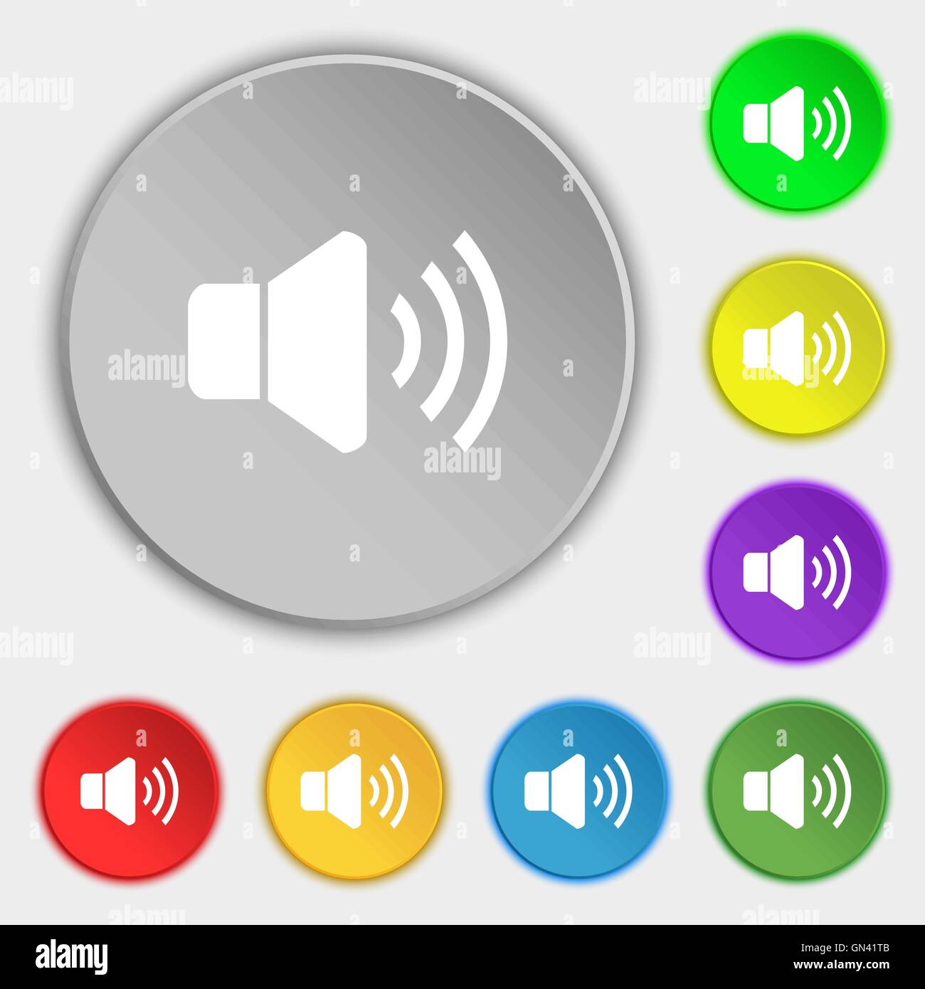 Speaker volume icon sign. Symbol on eight flat buttons. Vector Stock ...