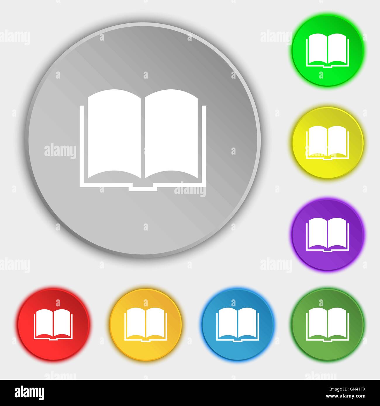 Book icon sign. Symbol on eight flat buttons. Vector Stock Vector Image ...
