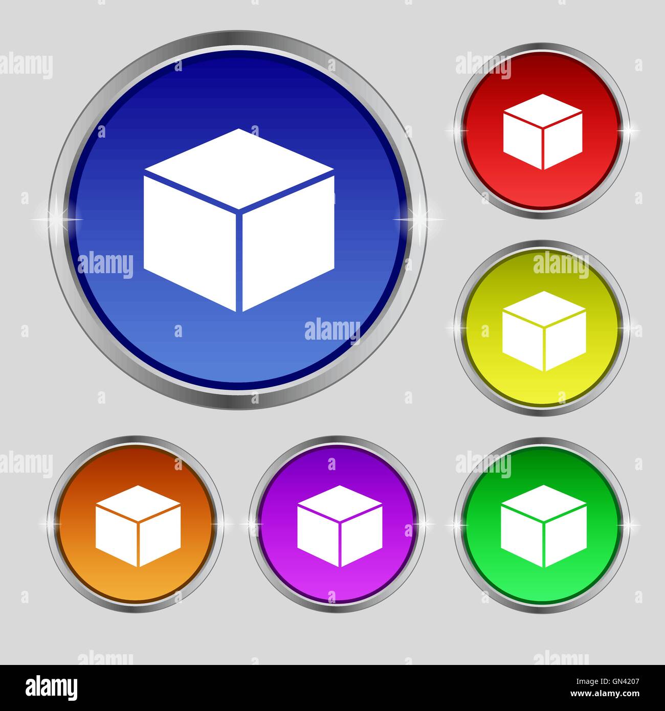 cube icon sign. Round symbol on bright colourful buttons. Vector Stock ...