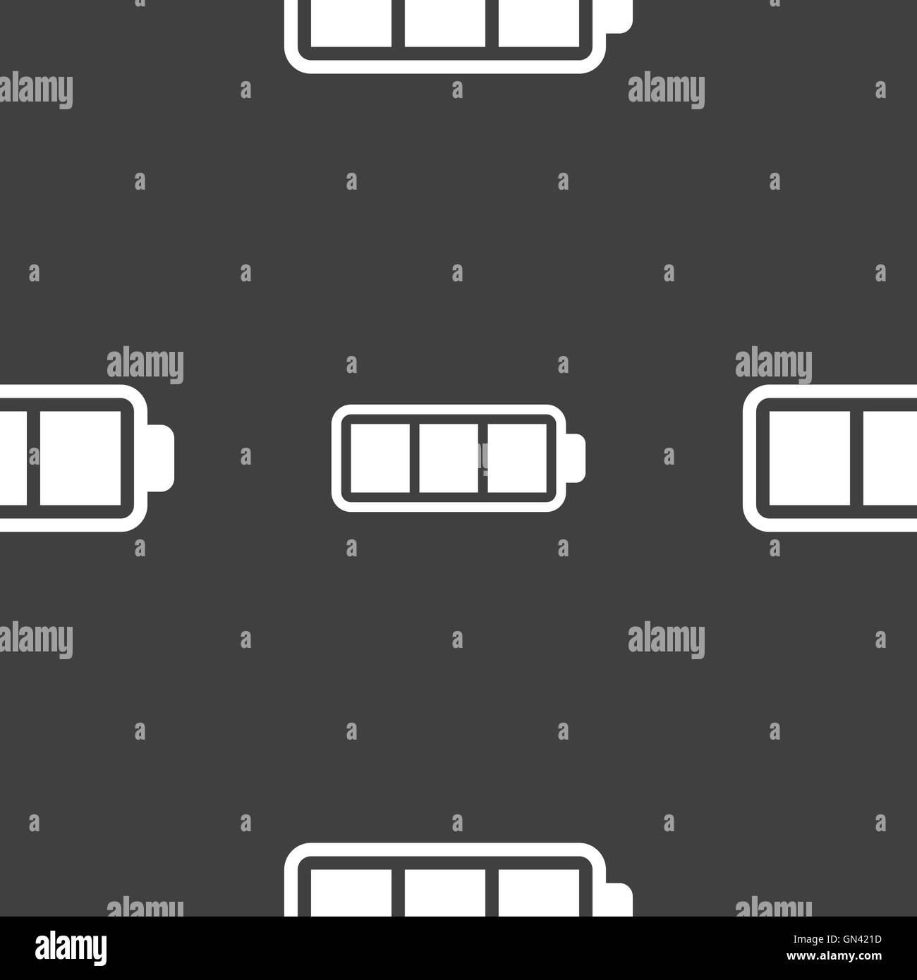 Battery fully charged icon sign. Seamless pattern on a gray background ...