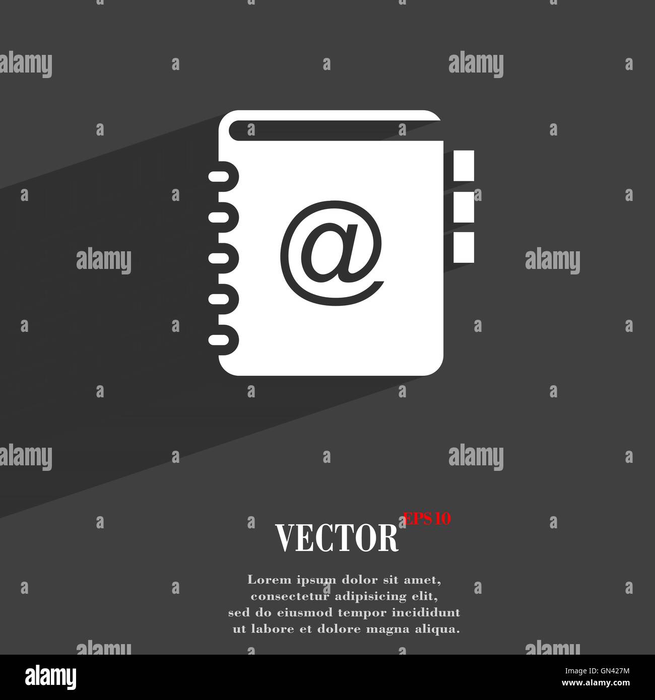 Notebook, address, phone book symbol Flat modern web design with long ...