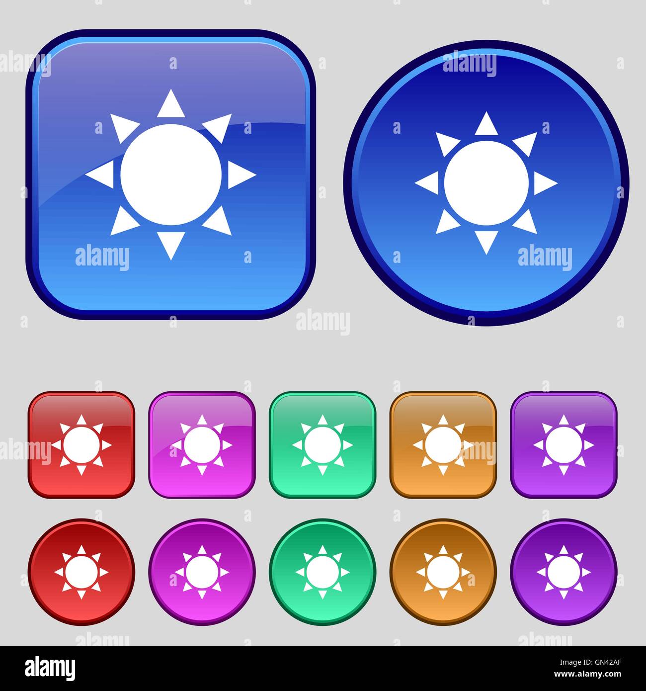 Sun icon sign. A set of twelve vintage buttons for your design. Vector ...