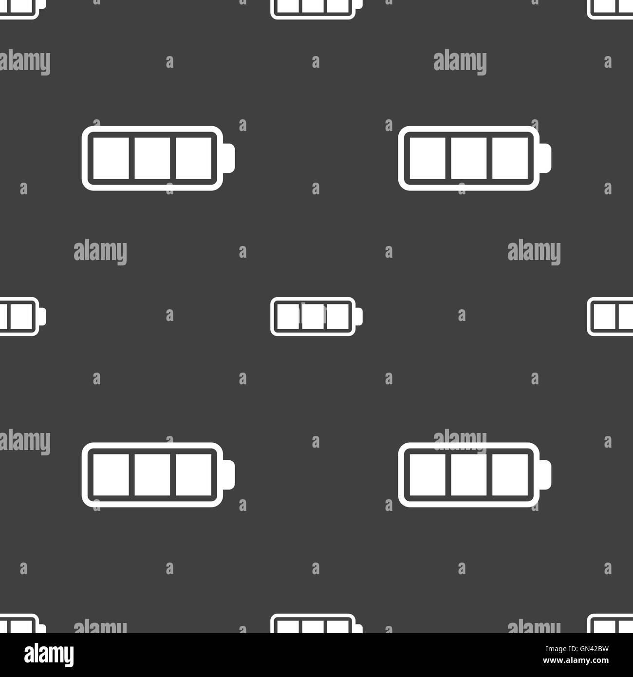 Battery fully charged icon sign. Seamless pattern on a gray background ...