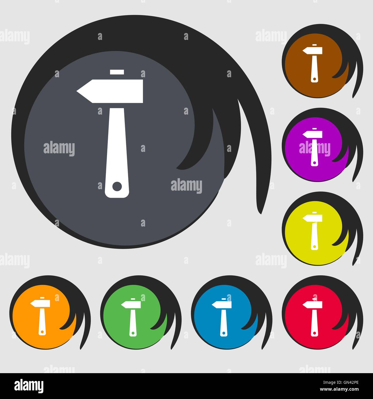 hammer icon. Symbols on eight colored buttons. Vector Stock Vector ...