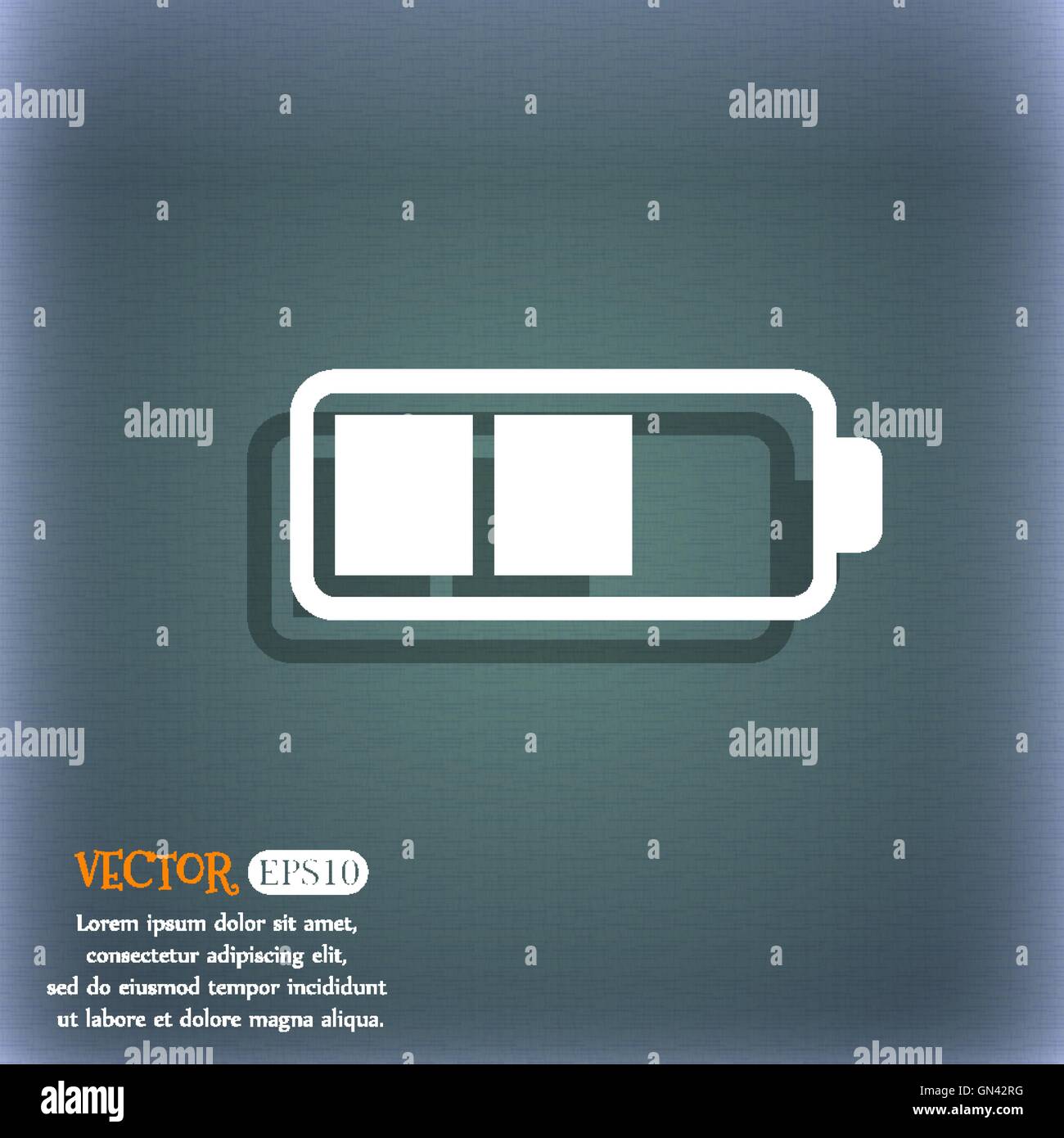 Battery half icon. On the blue-green abstract background with shadow ...