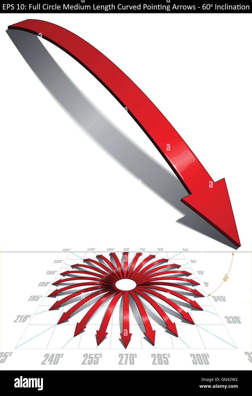 Full Circle Medium Length Curved Pointing Arrows Set - 60 Degree Stock ...