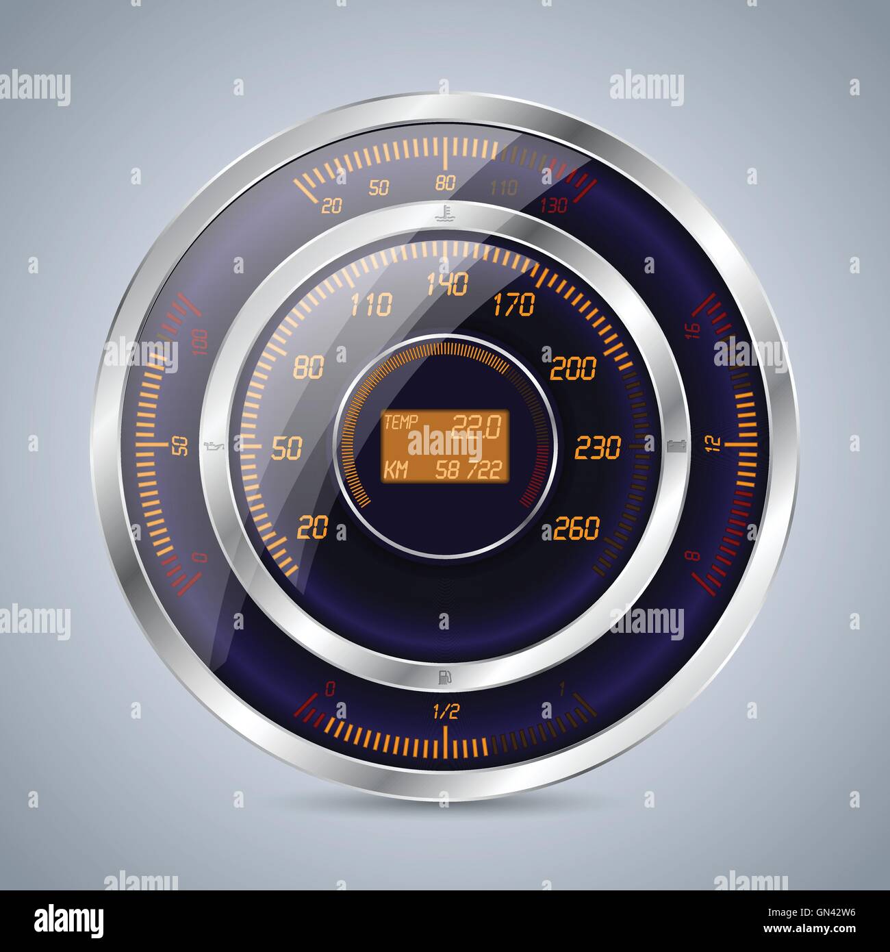 Fully digital speedometer rev counter in orange purple Stock Vector ...