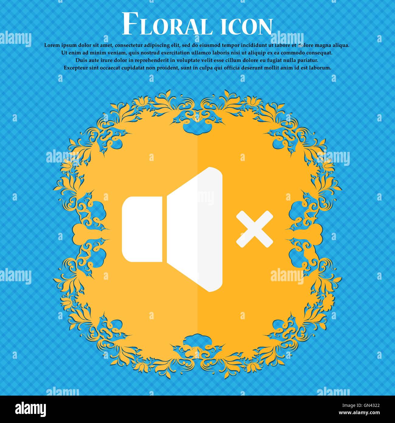 No Volume icon. Floral flat design on a blue abstract background with ...