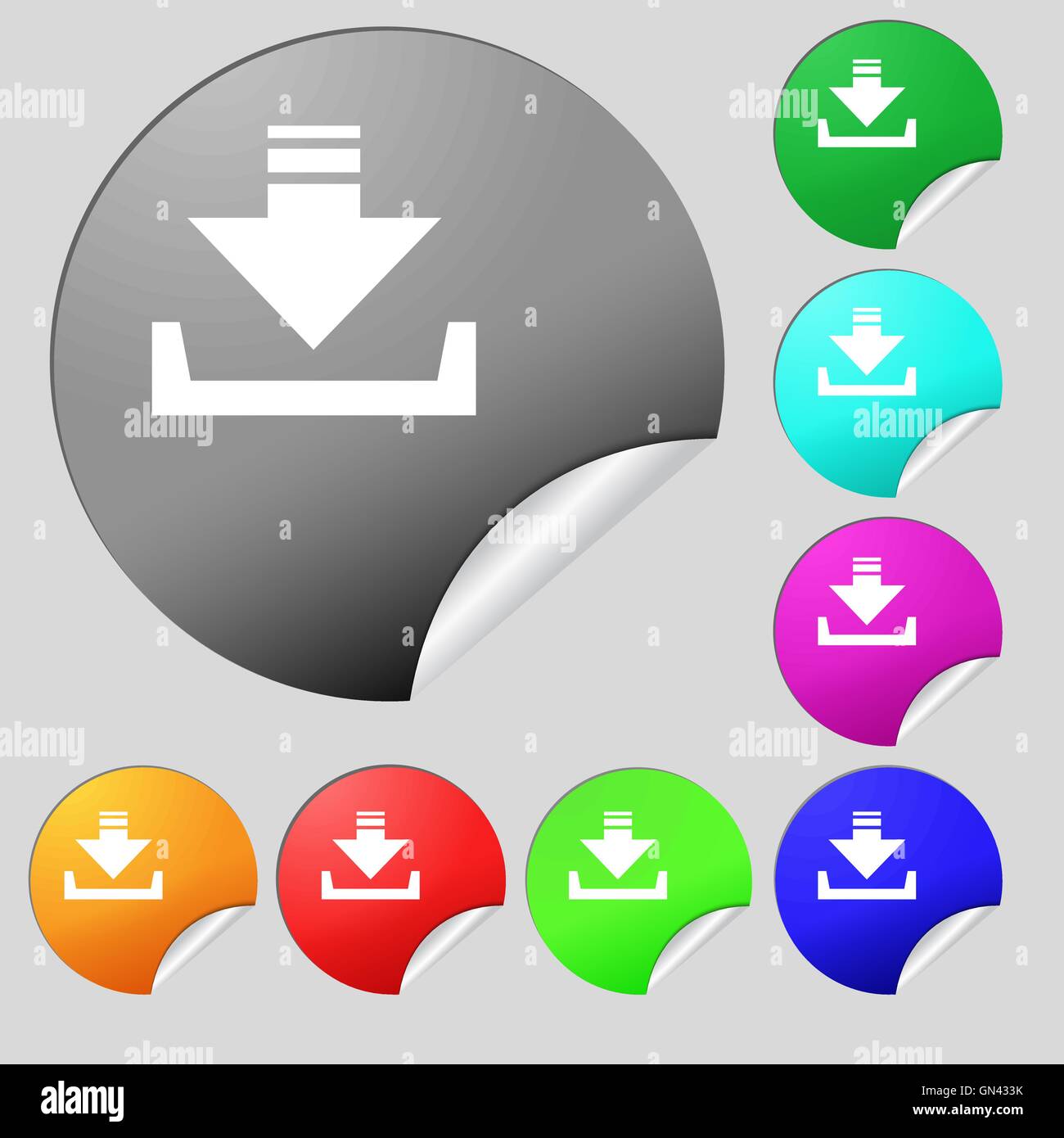 Restore icon sign. Set of eight multi colored round buttons, stickers ...