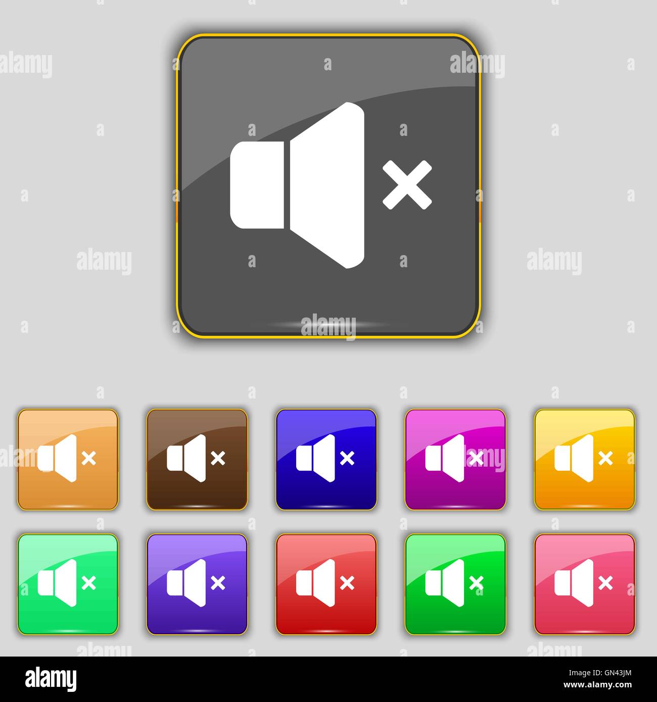 No Volume icon sign. Set with eleven colored buttons for your site ...