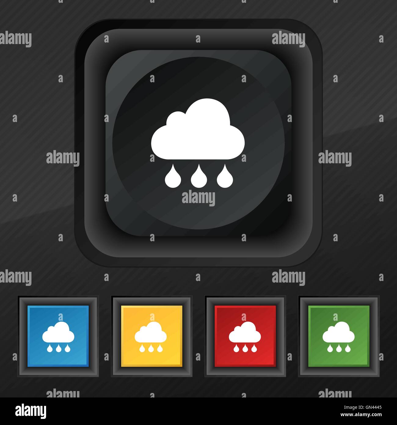 cloud rain icon symbol. Set of five colorful, stylish buttons on black ...