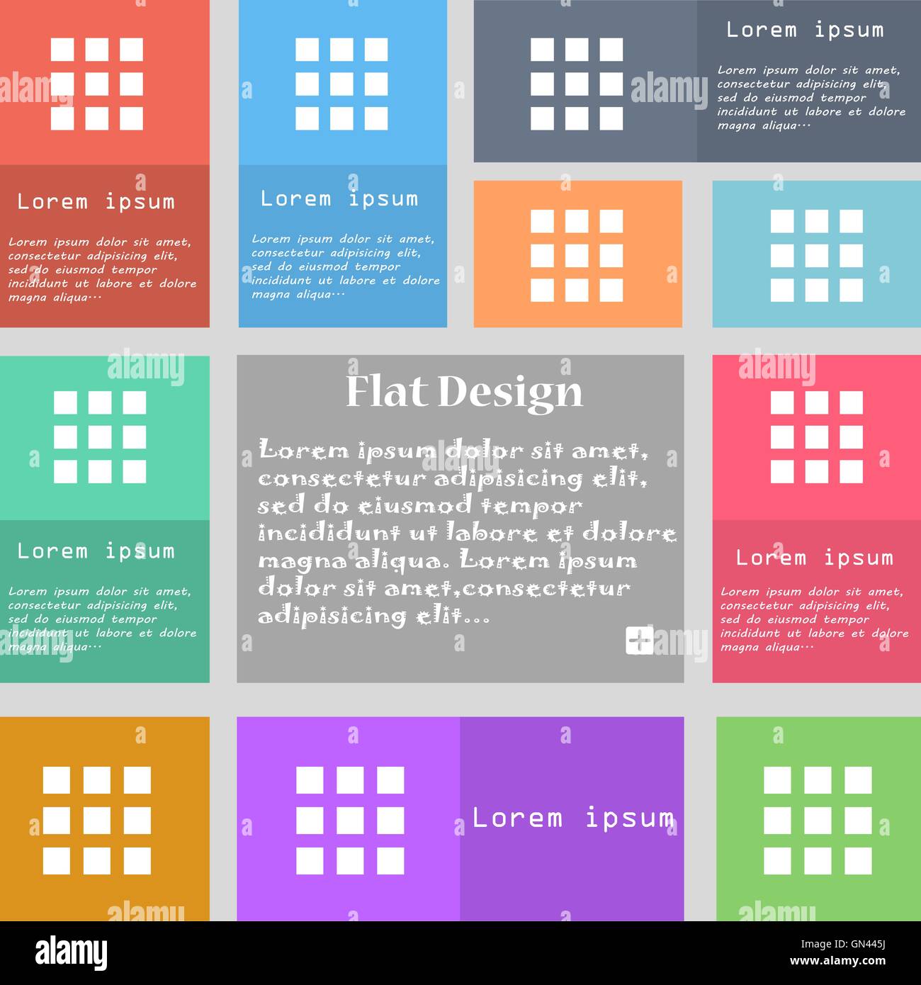 List menu, app icon sign. Set of multicolored buttons with space for ...