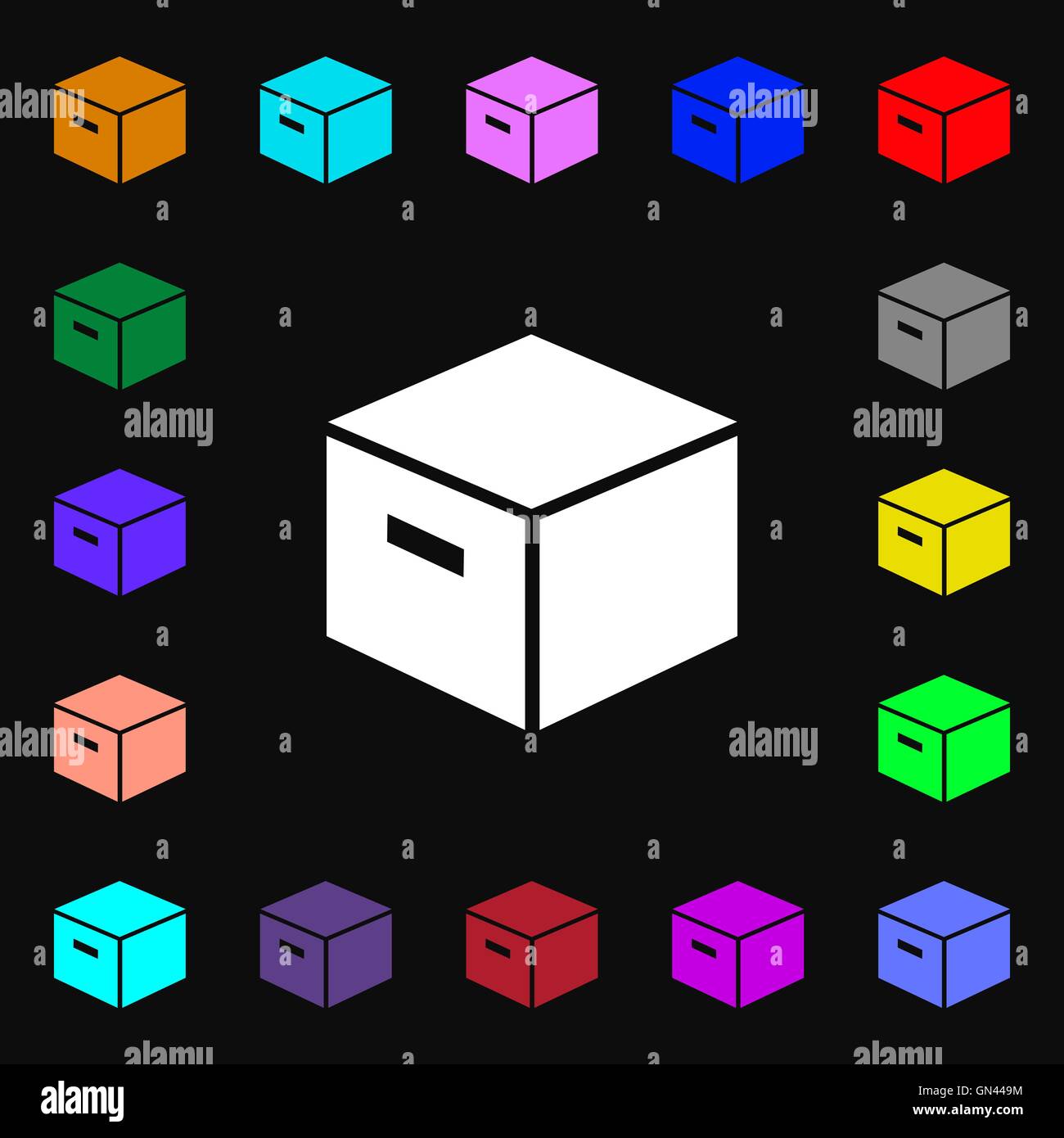 packaging cardboard box icon sign. Lots of colorful symbols for your ...