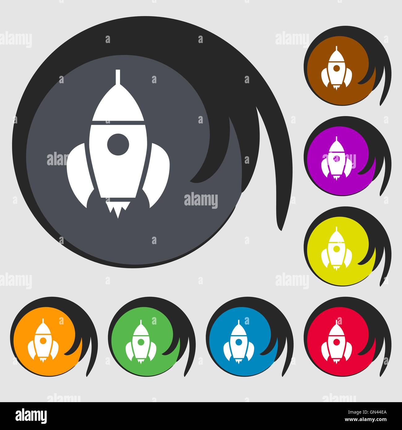 Rocket icon. Symbols on eight colored buttons. Vector Stock Vector ...