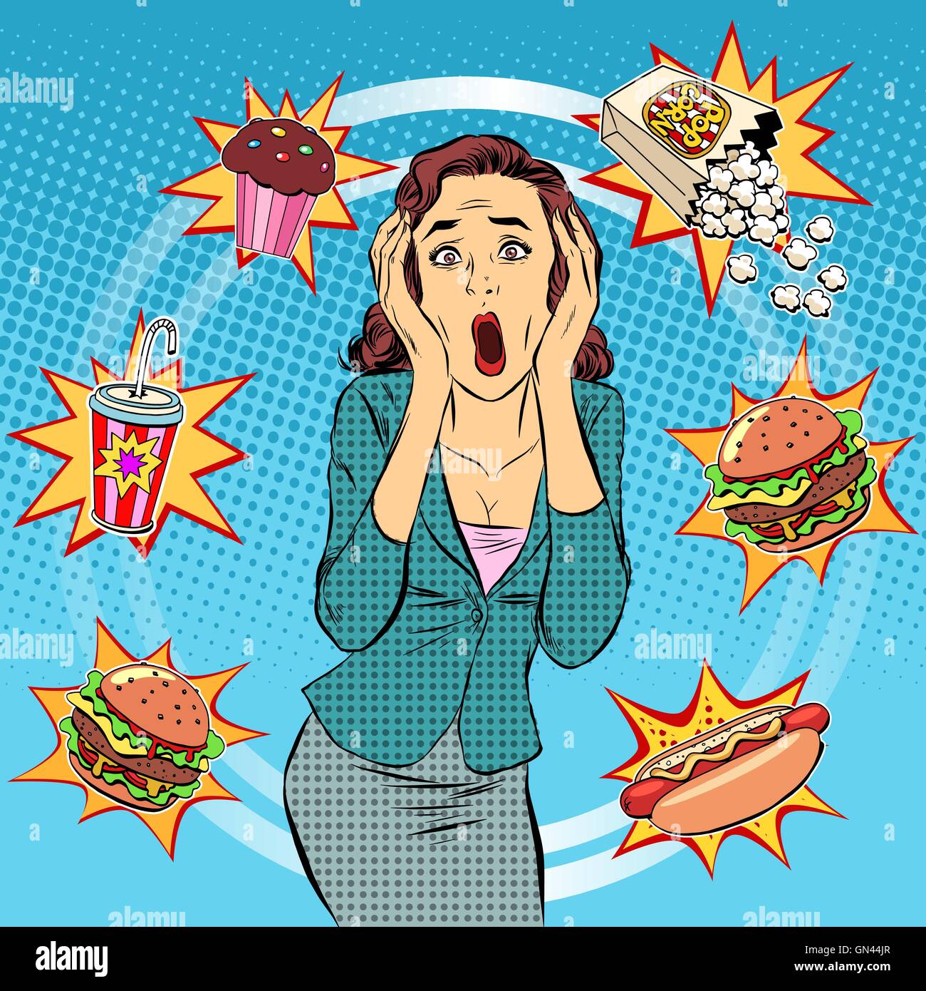 Woman cartoon fast food hi-res stock photography and images - Alamy
