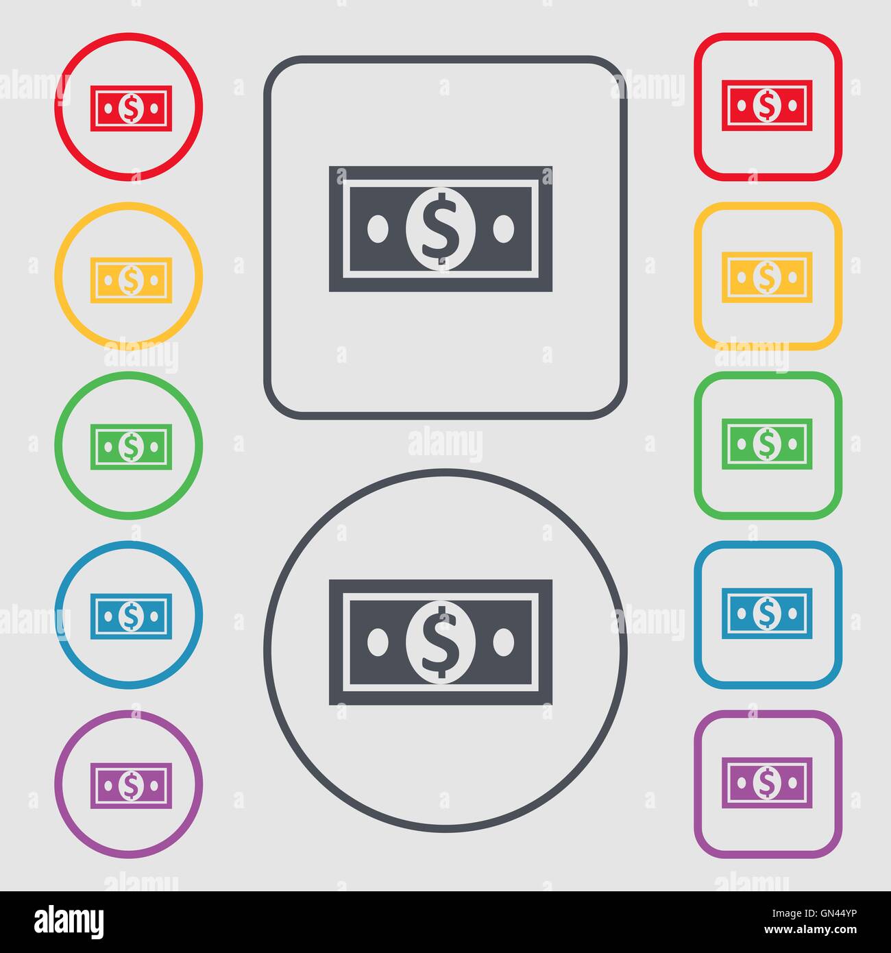 money, dollar icon sign. symbol on the Round and square buttons with ...