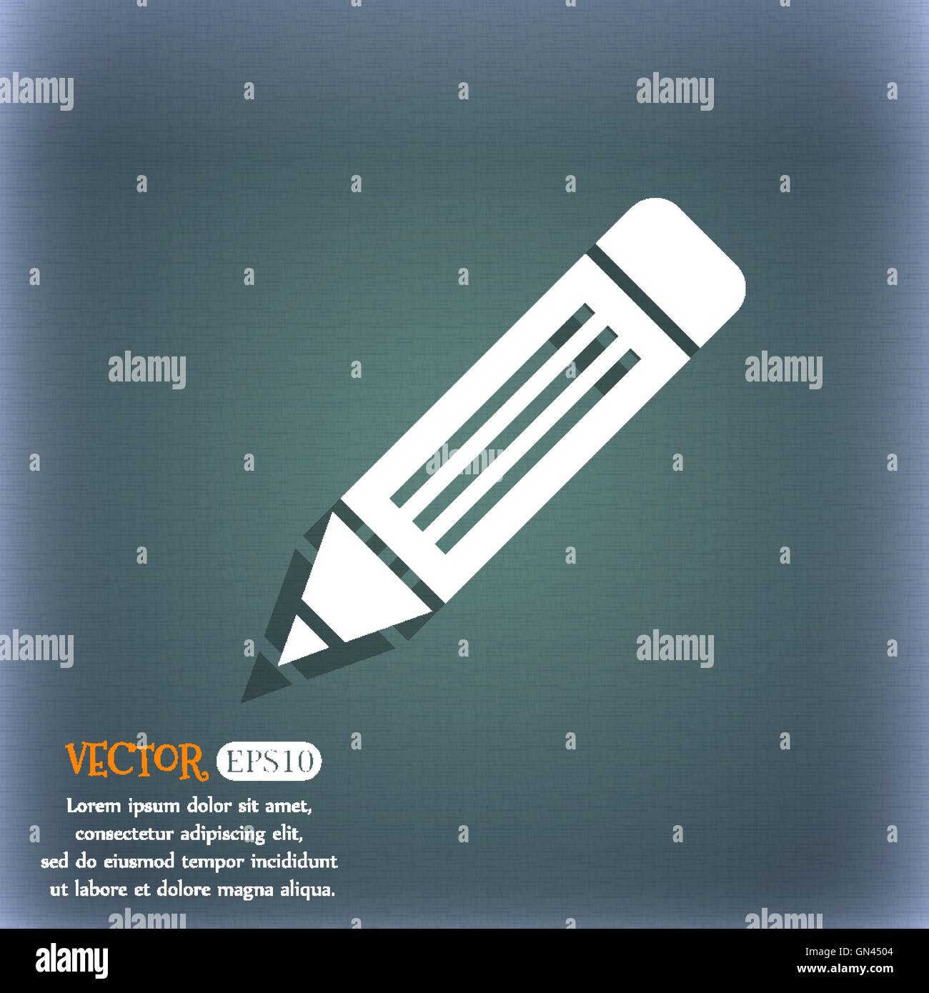 pen icon. On the blue-green abstract background with shadow and space ...