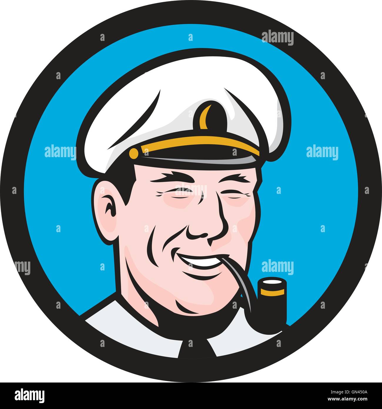 Smiling Sea Captain Smoking Pipe Circle Retro Stock Vector Image & Art ...