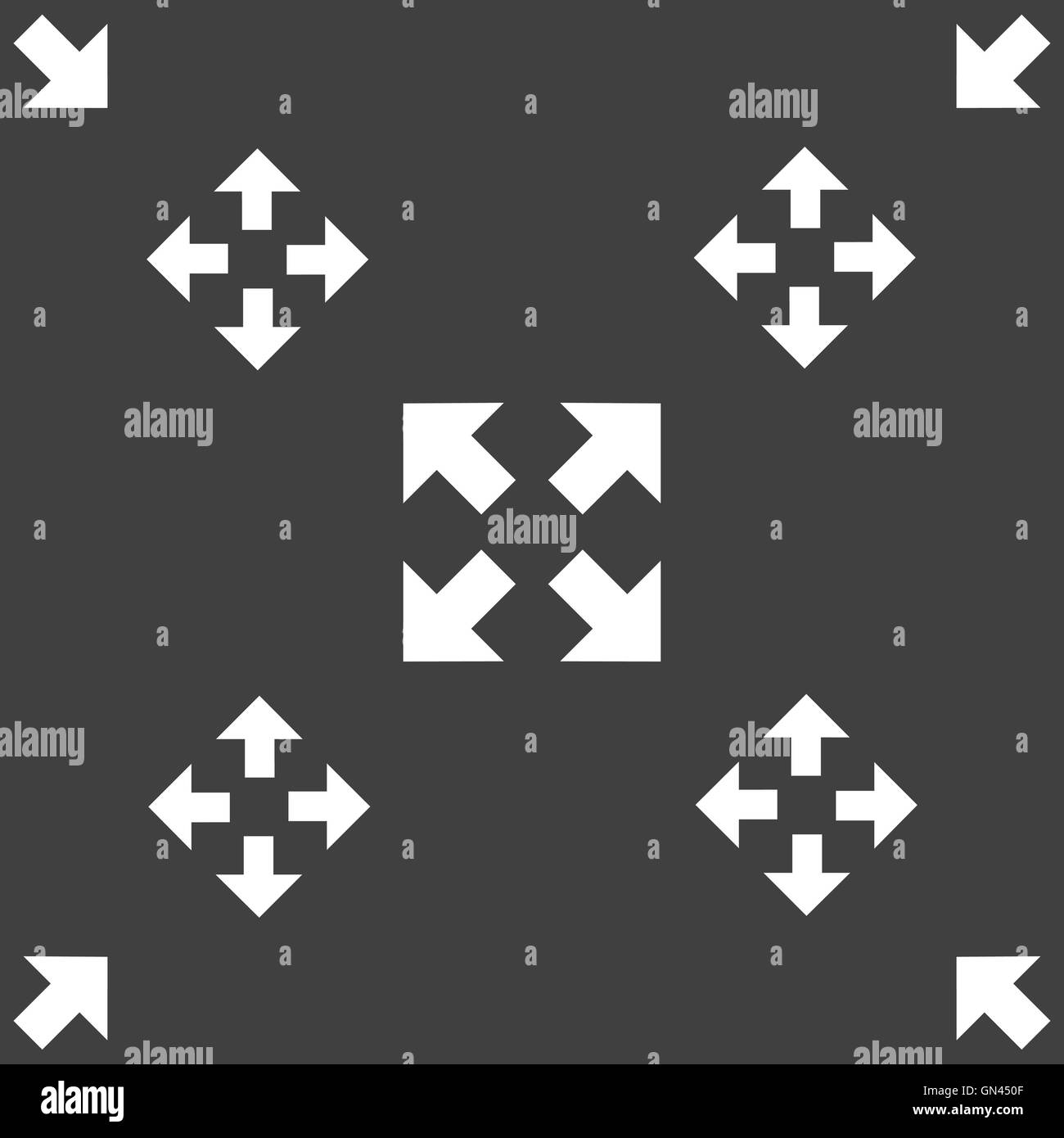 Full screen icon sign. Seamless pattern on a gray background. Vector ...