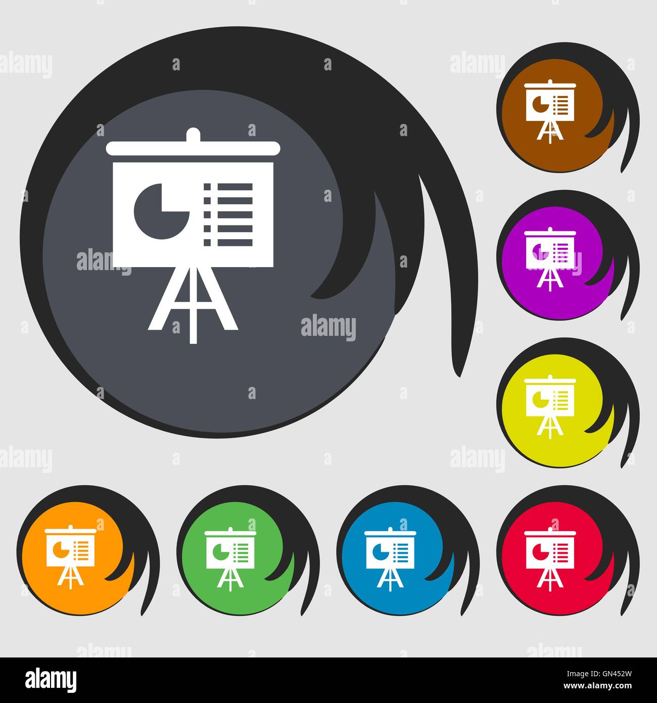 presentation board icon. Symbols on eight colored buttons. Vector Stock ...