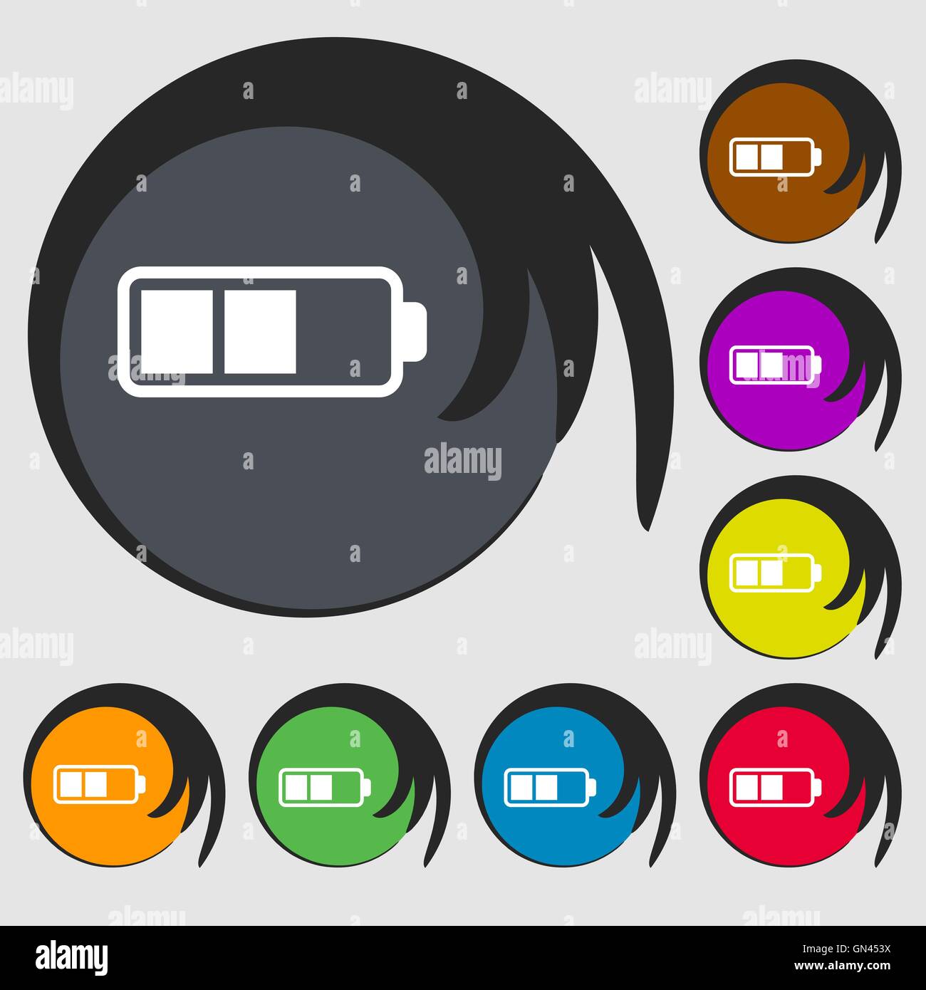 Battery half icon. Symbols on eight colored buttons. Vector Stock ...