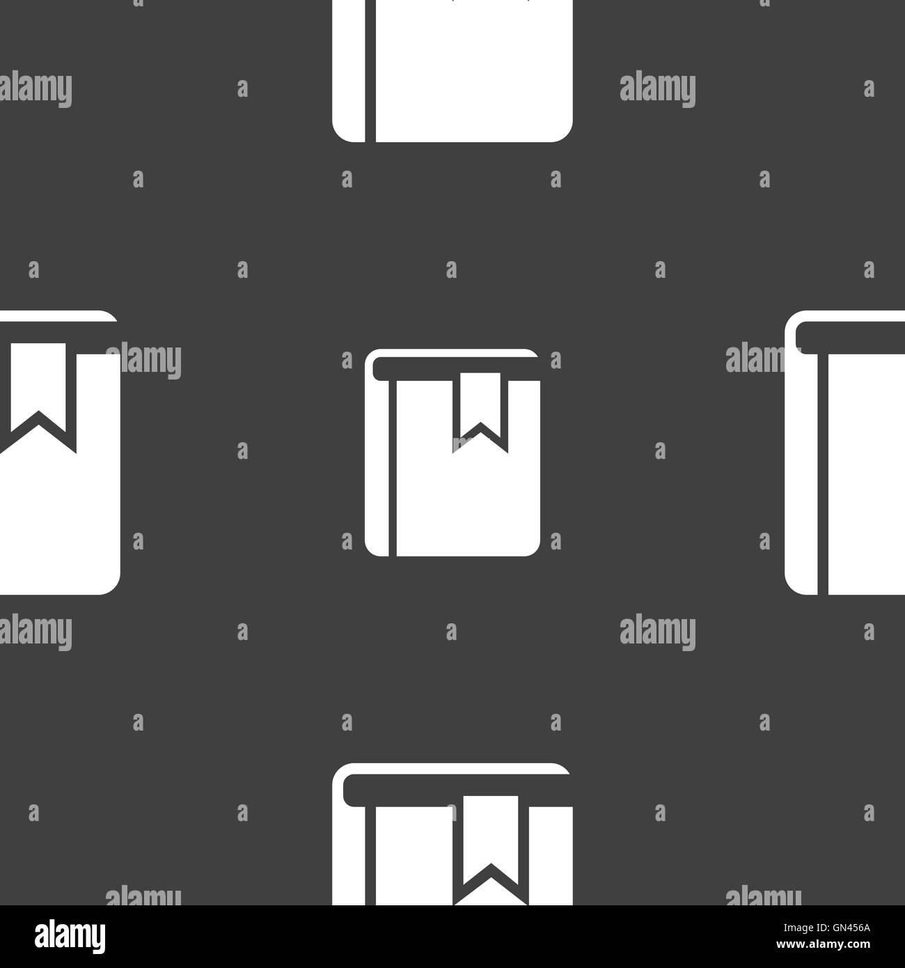 Book bookmark icon sign. Seamless pattern on a gray background. Vector ...