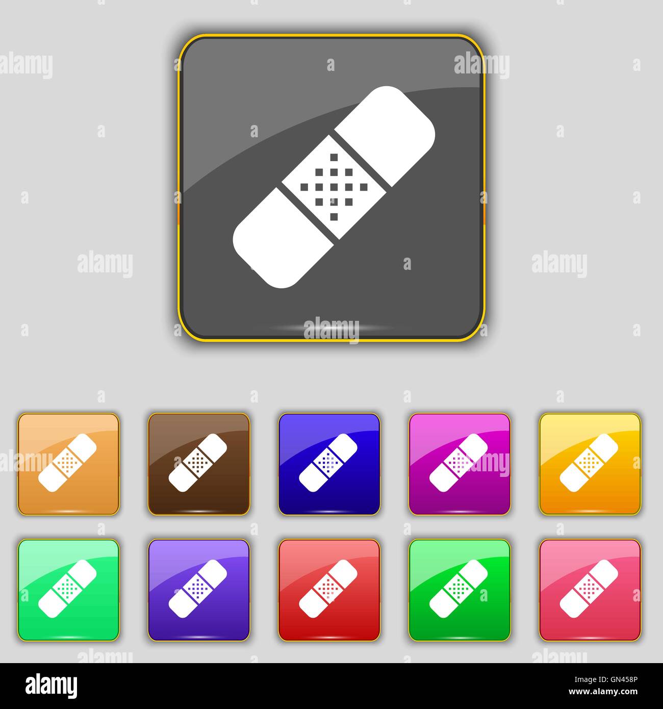 Plaster icon sign. Set with eleven colored buttons for your site ...