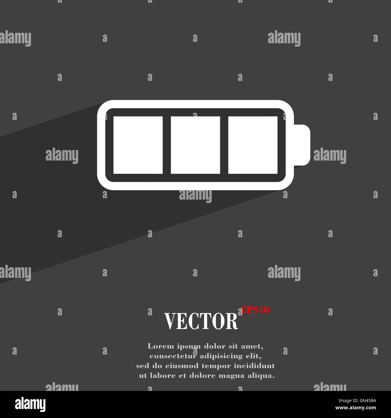 Battery fully charged symbol Flat modern web design with long shadow ...
