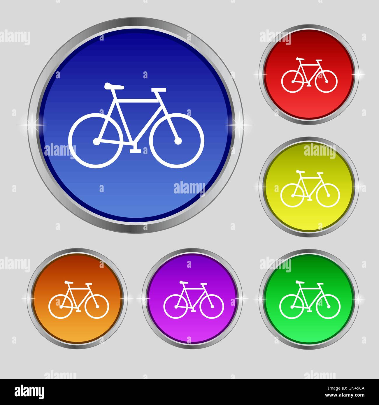 bicycle icon sign. Round symbol on bright colourful buttons. Vector ...