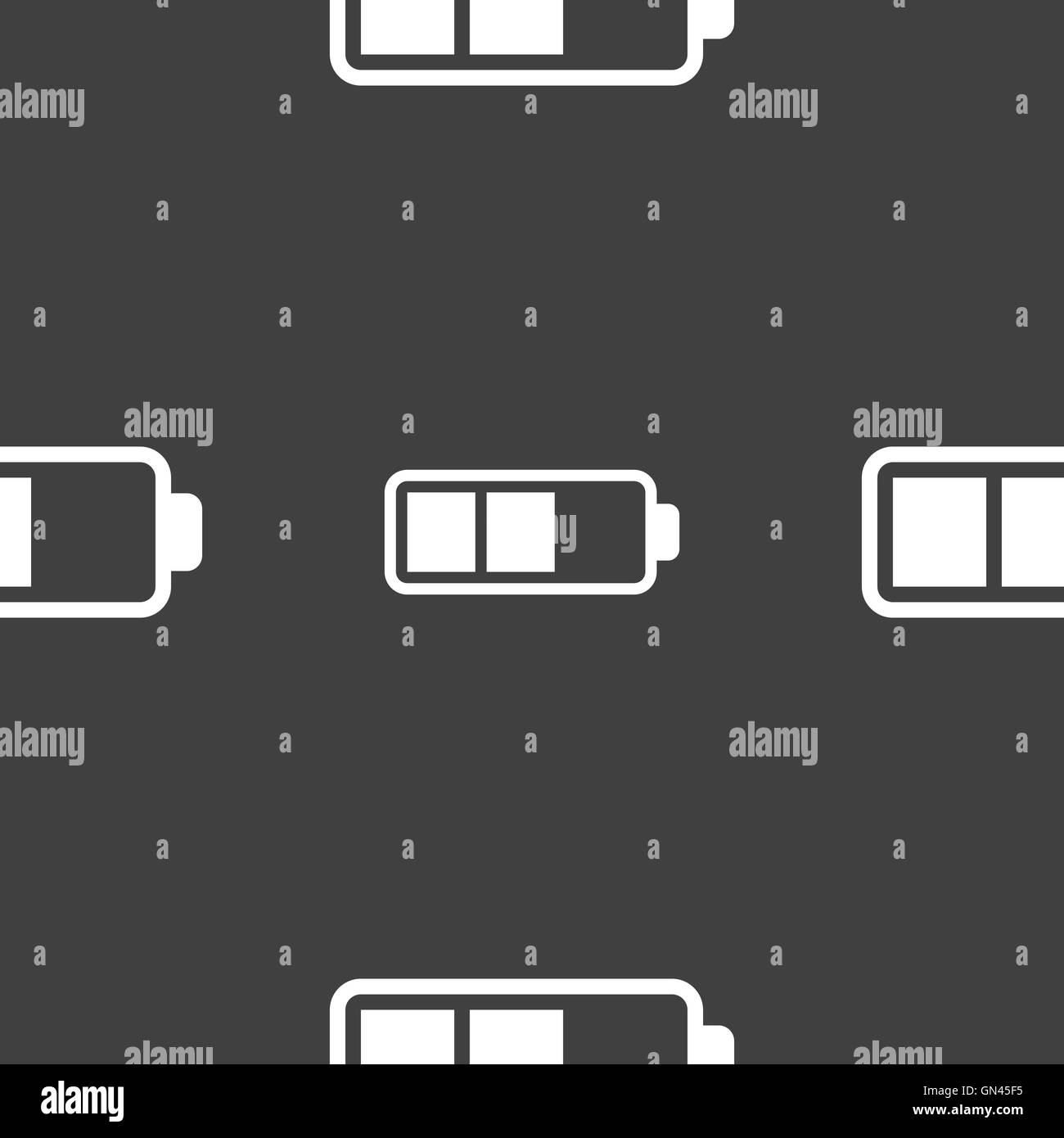 Battery half icon sign. Seamless pattern on a gray background. Vector ...