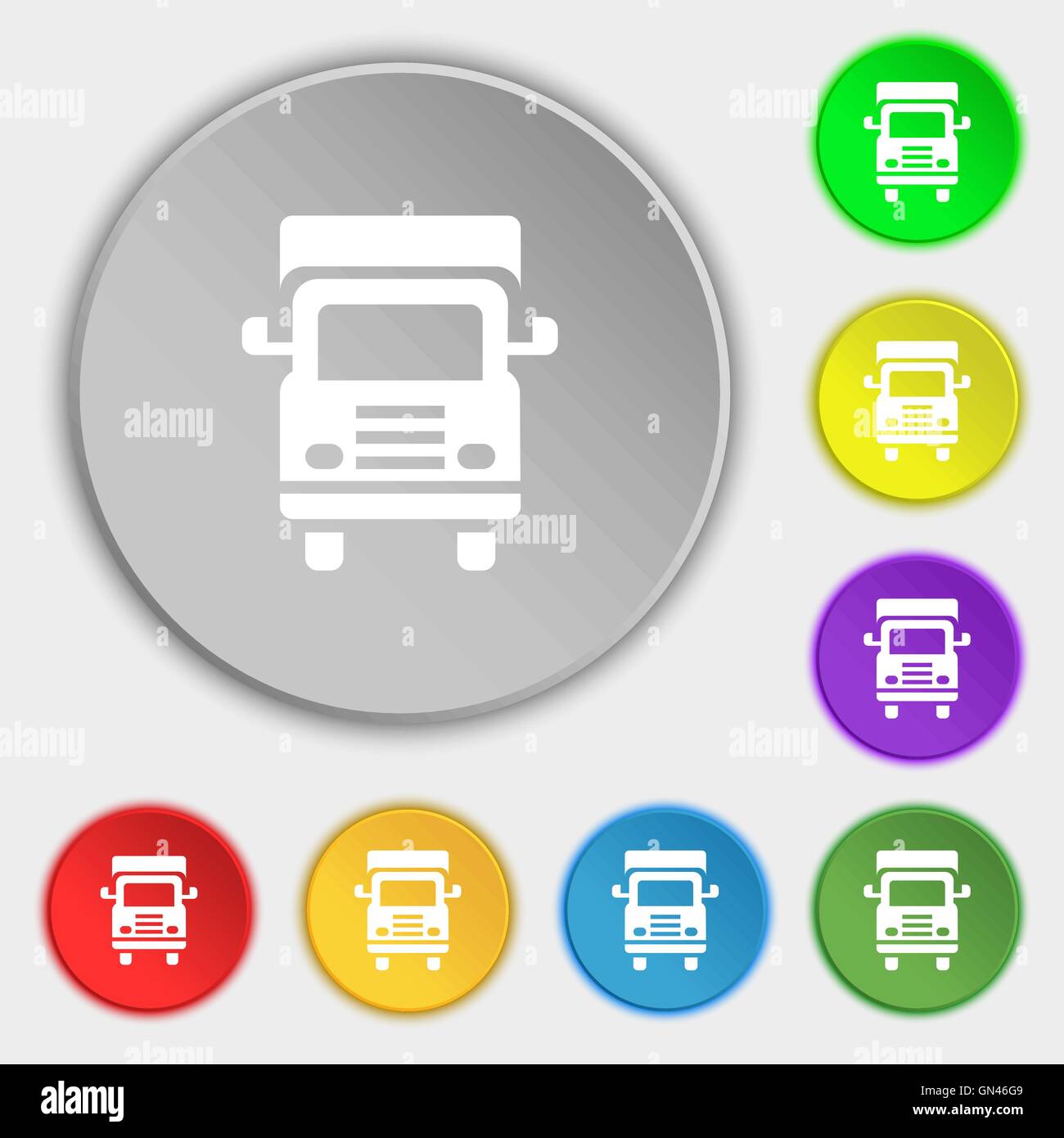 Transport truck icon sign. Symbol on eight flat buttons. Vector Stock ...