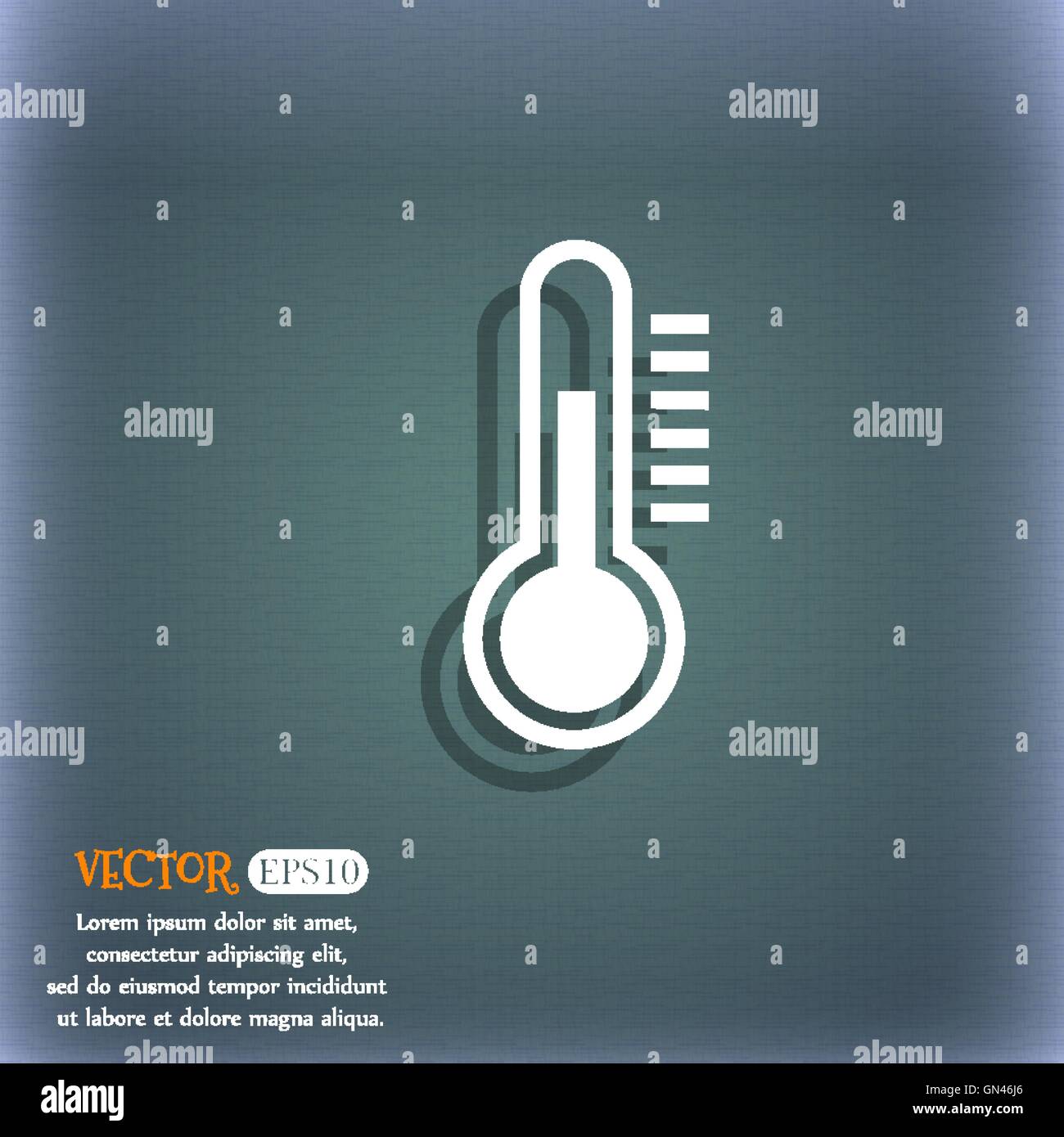 Thermometer icon. On the blue-green abstract background with shadow and ...