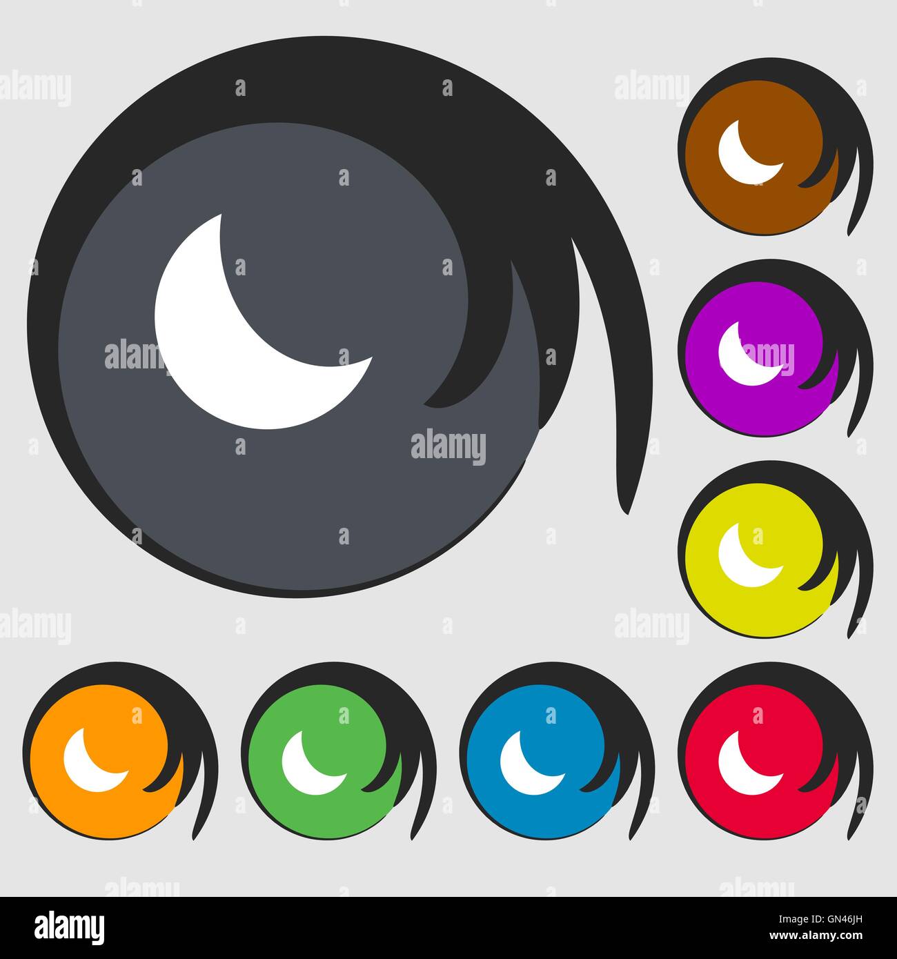 moon icon. Symbols on eight colored buttons. Vector Stock Vector Image ...