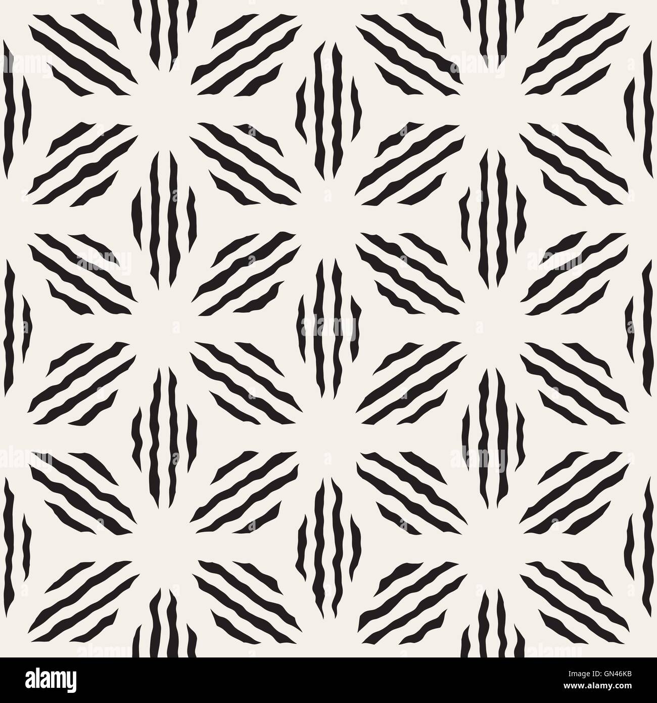 Vector Seamless Black And White Hand Painted Line Geometric Petal ...
