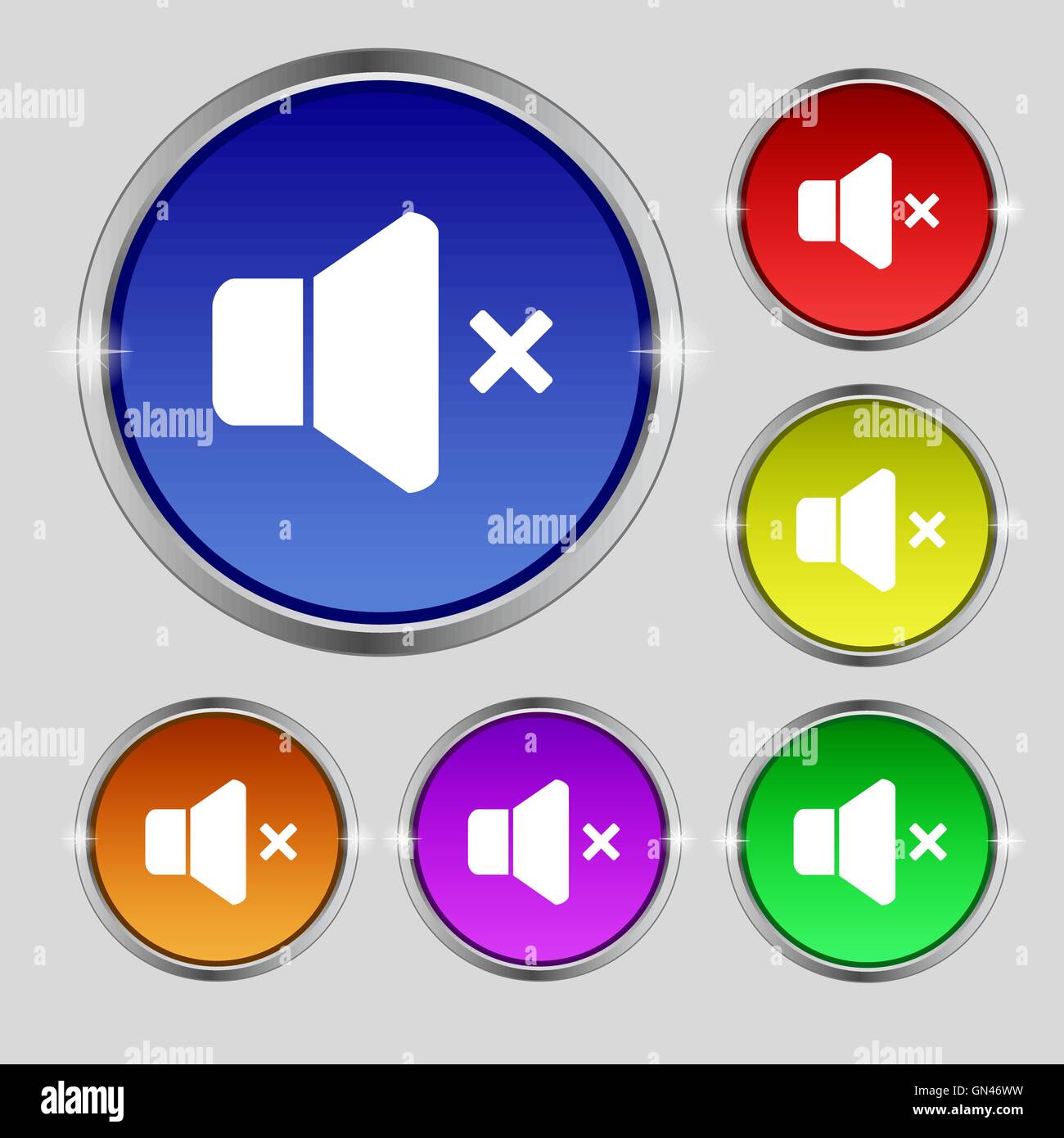 No Volume icon sign. Round symbol on bright colourful buttons. Vector ...