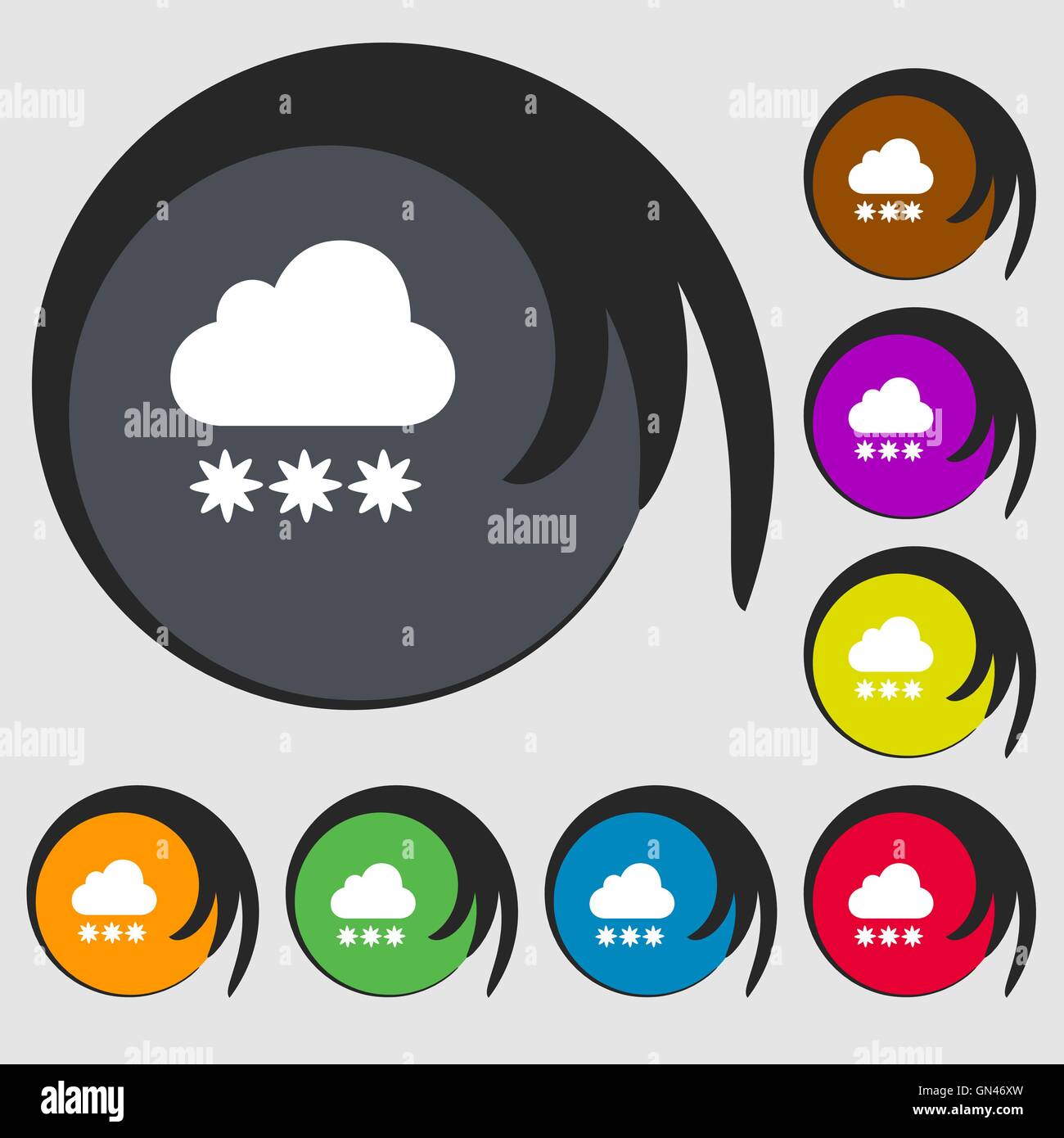 snow cloud icon. Symbols on eight colored buttons. Vector Stock Vector ...