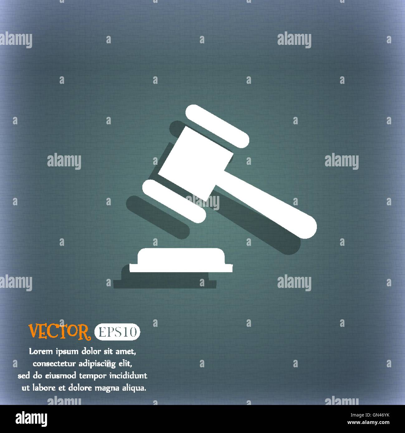 judge or auction hammer icon. On the blue-green abstract background ...