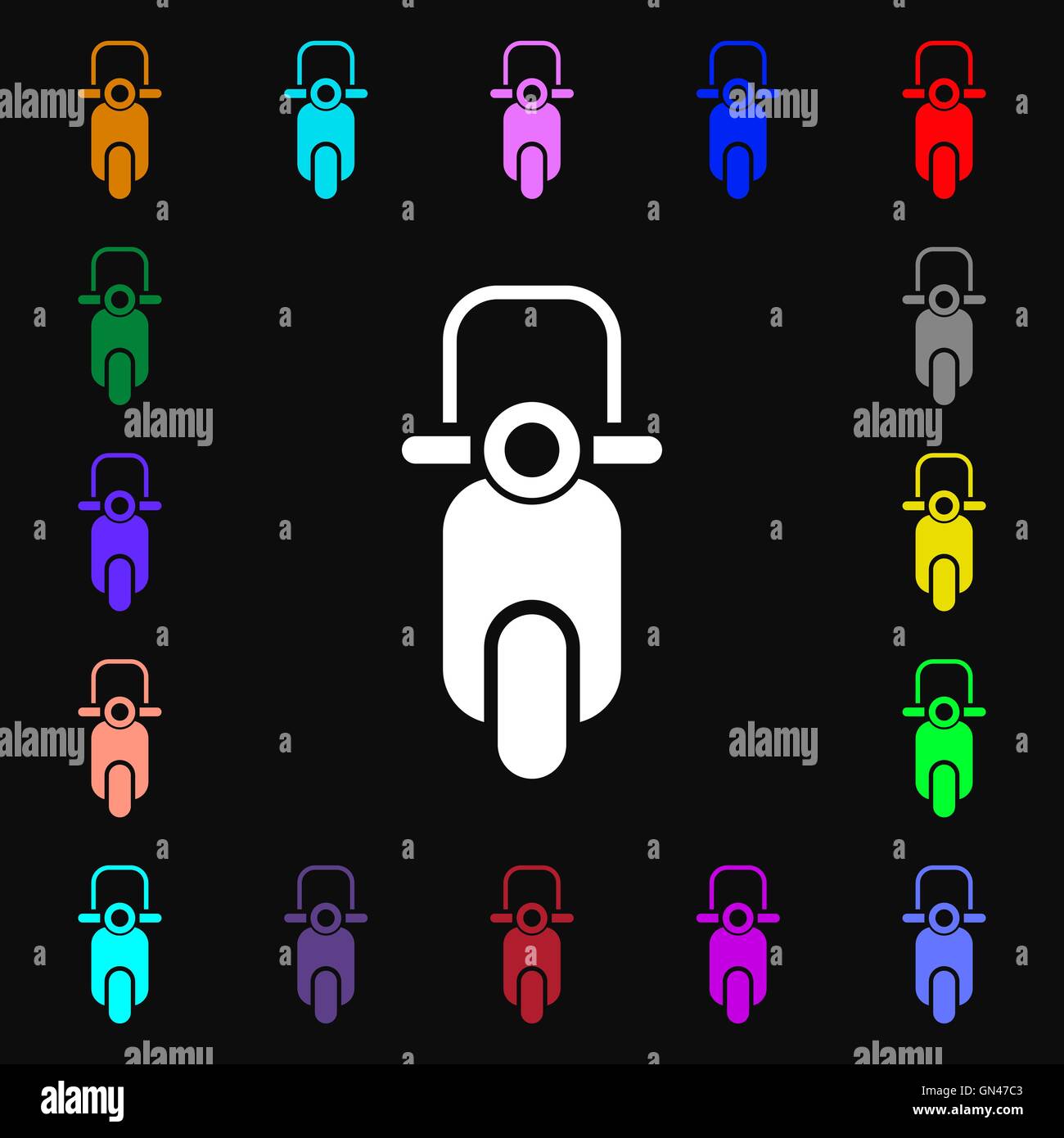 Scooter icon sign. Lots of colorful symbols for your design. Vector ...