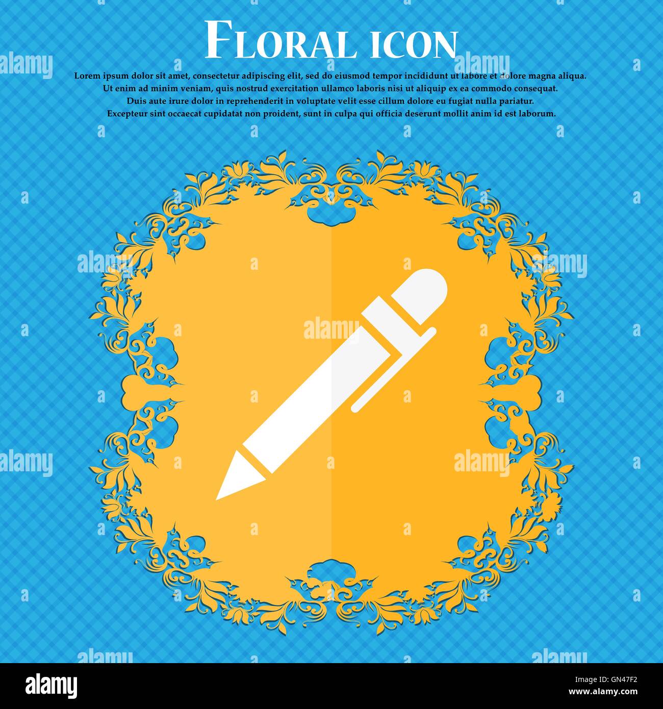 pen icon. Floral flat design on a blue abstract background with place ...
