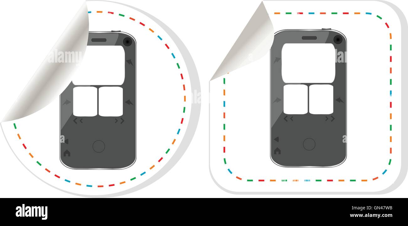 Smart phone with blank screen web button isolated on white background ...