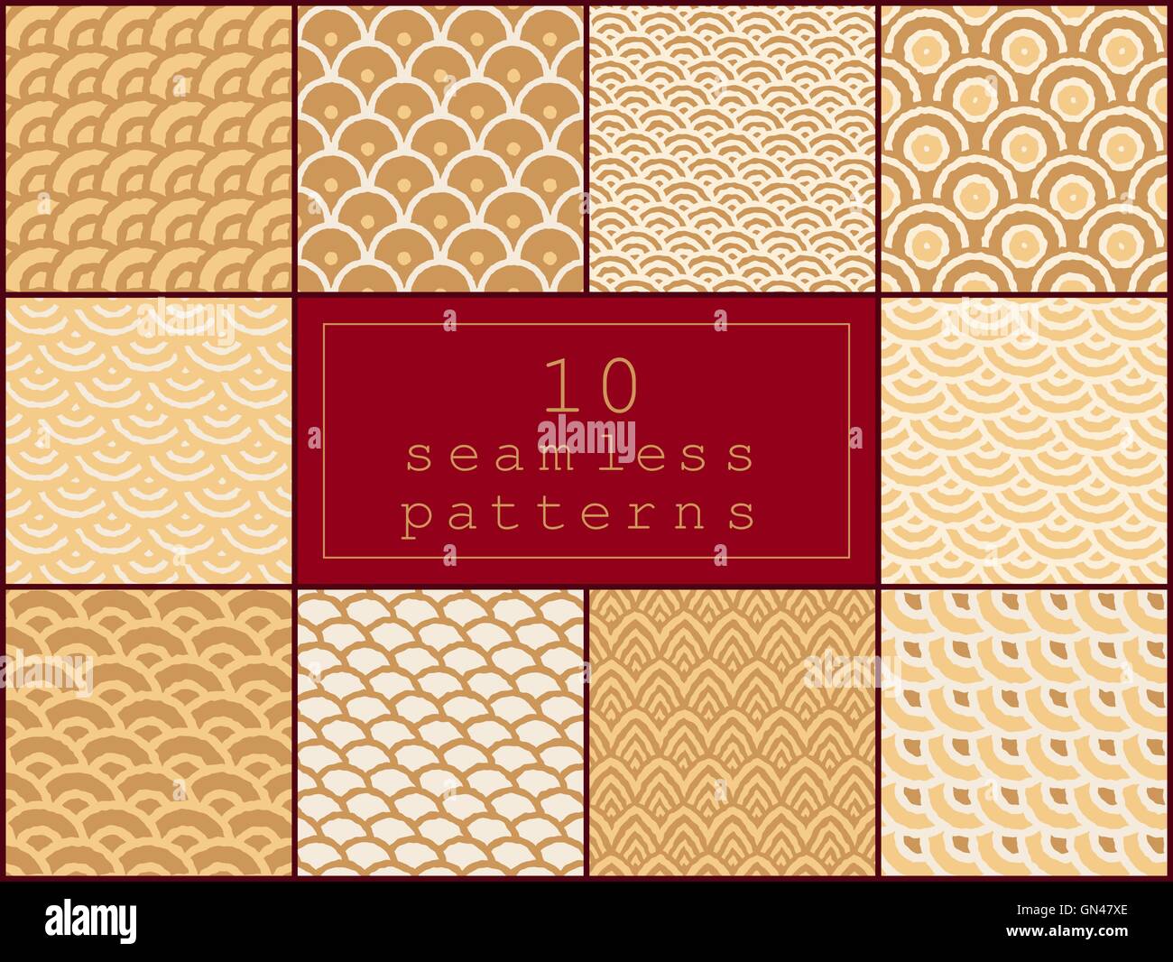 Set of Ten Vector Seamless Hand Drawn Oriental Rounded Circular ...