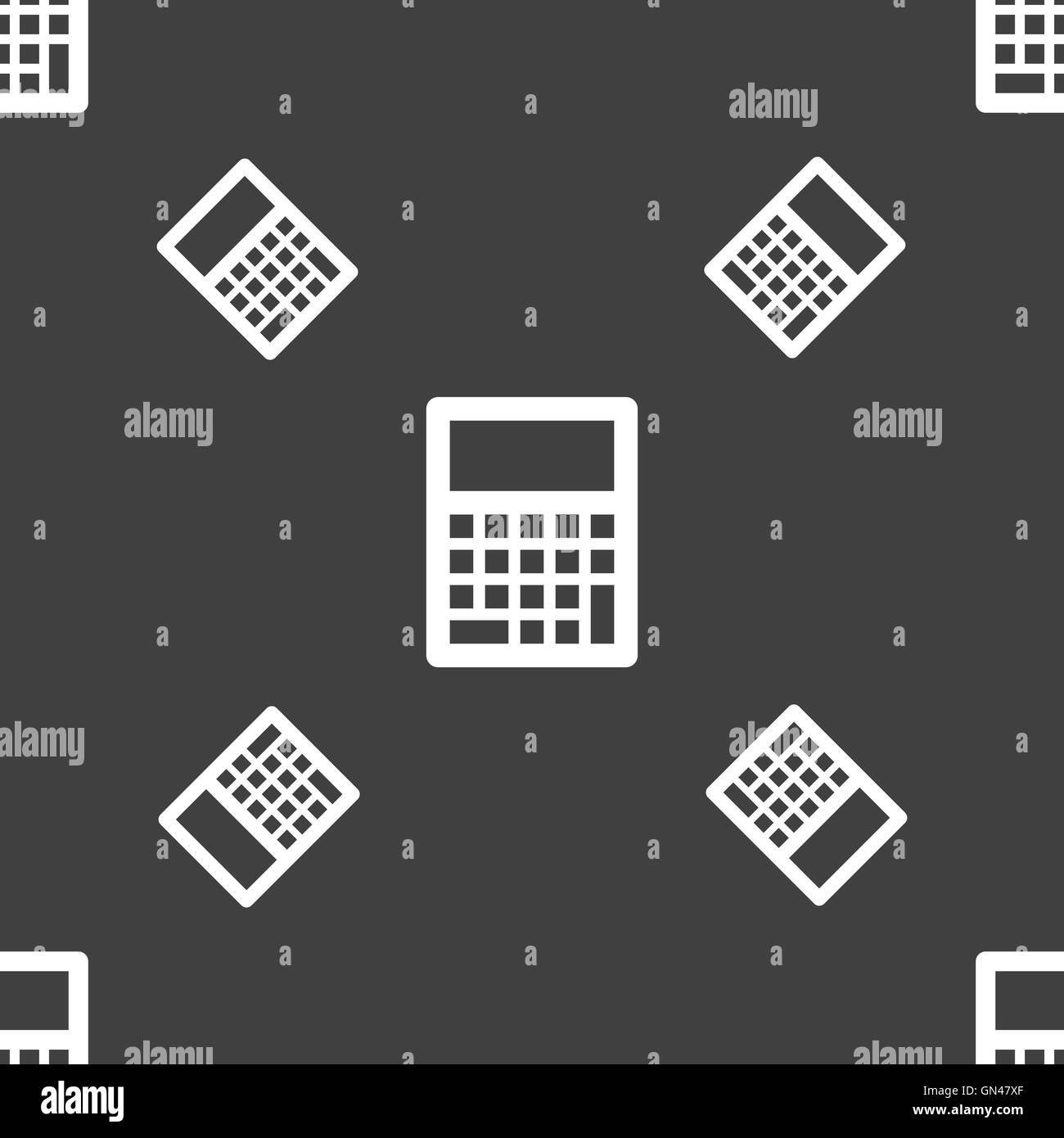 Calculator icon sign. Seamless pattern on a gray background. Vector ...