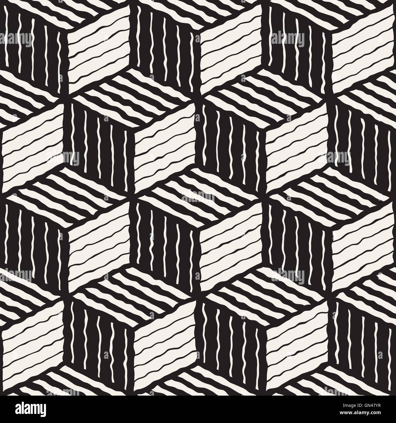 Vector Seamless Black And White Hand Painted Line Geometric Stripes ...